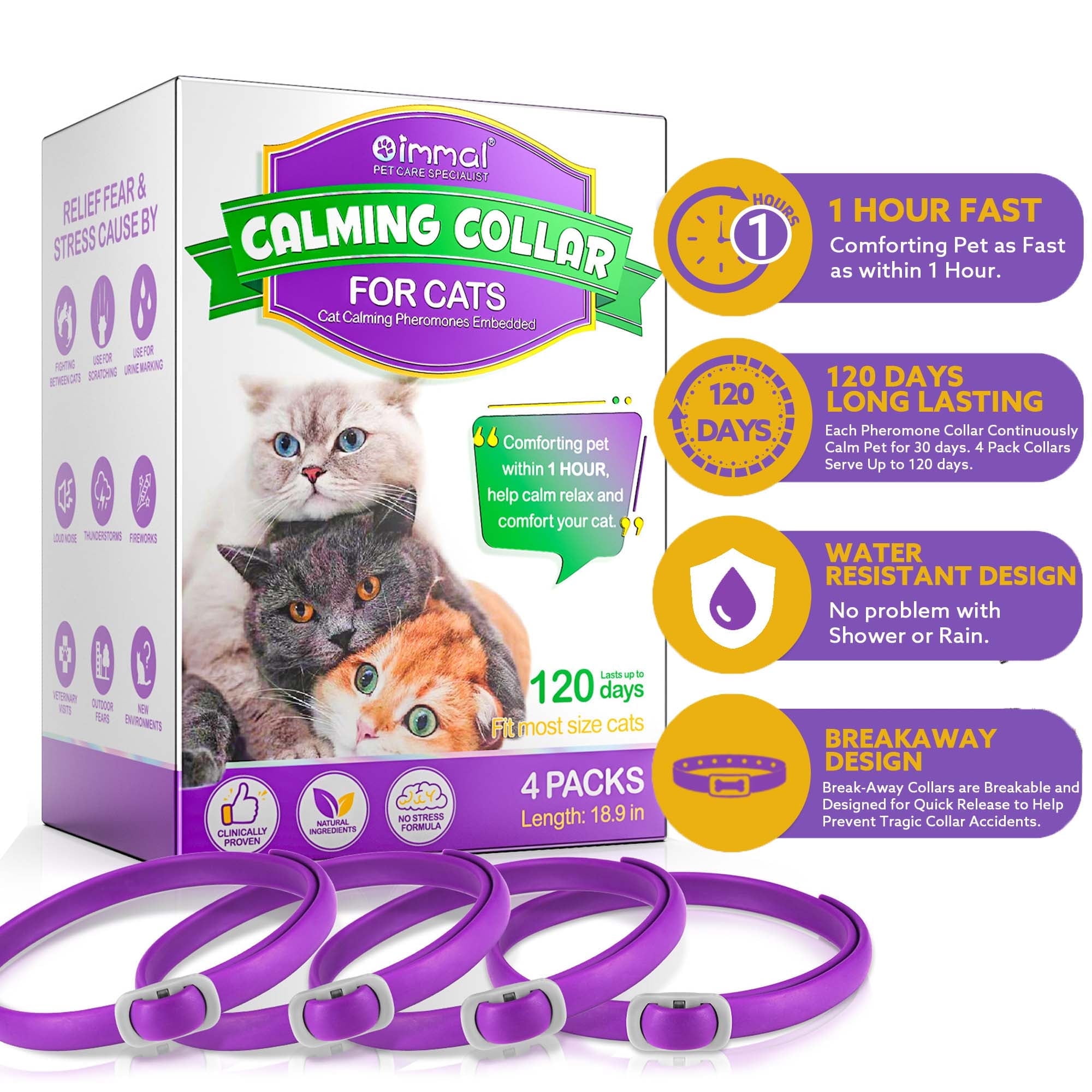 Oimmal Cat Calming Collar, Pheromones, Anxiety Relief, Up to 18.9inch ...
