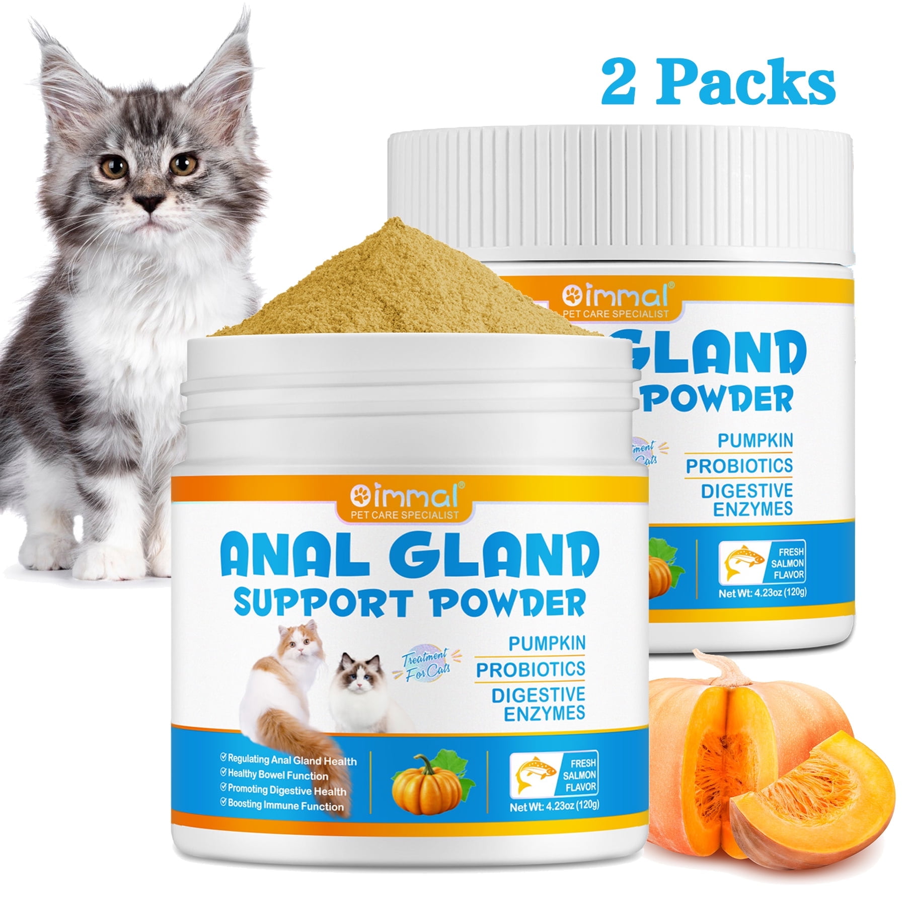 Oimmal Cat Anal Glands Powder with Pumpkin, Probiotics & Digestive Enzymes, for Healthy Anal ...