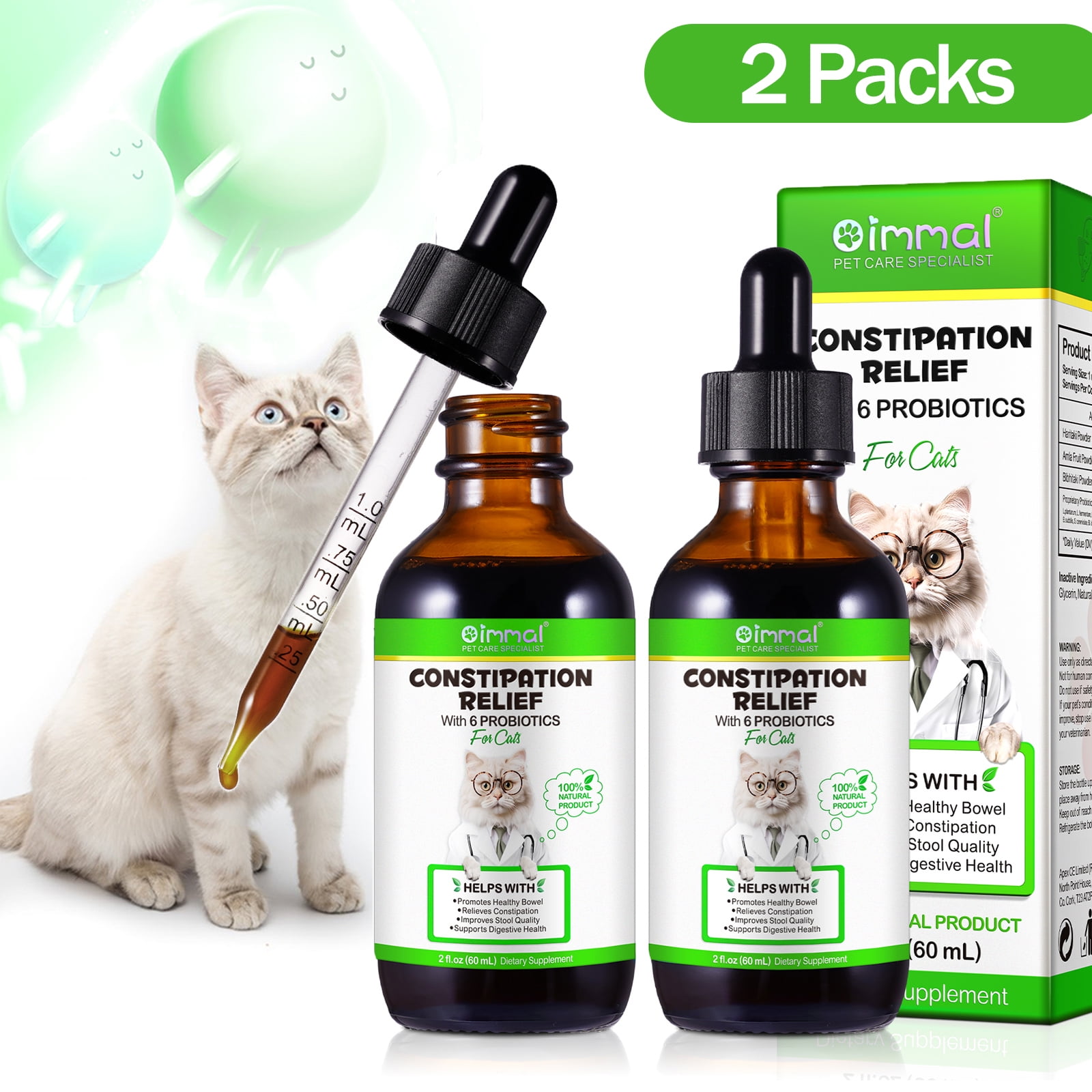Oimmal Cat Constipation Relief Drops, 6 Probiotics, Liquid Herbal Supplement, 2 fl oz - Walmart.com