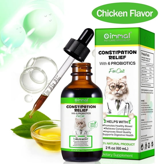 Oimmal Cat Constipation Relief Natural Drops with 6 Probiotics, Supports Digestion, 2 fl oz ...