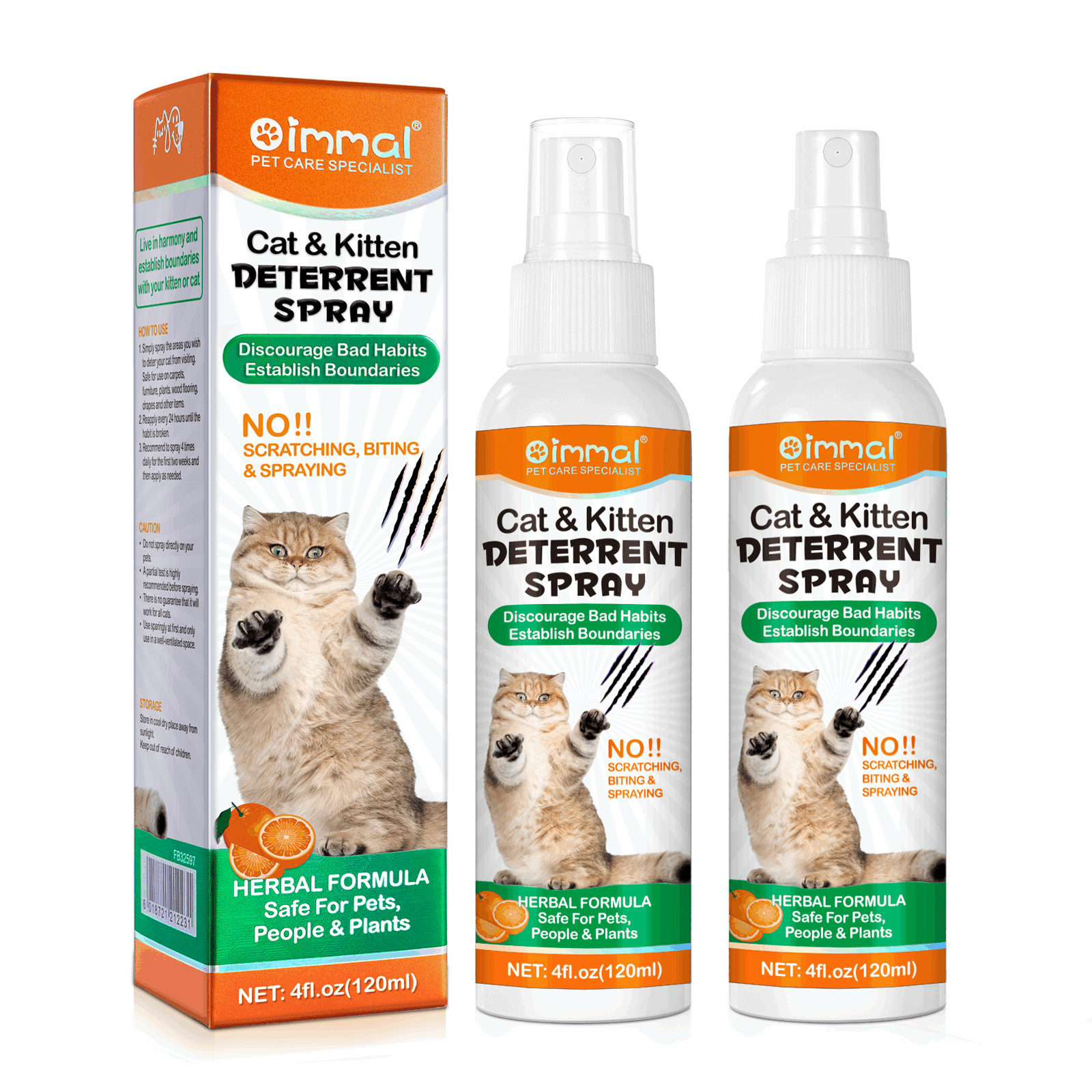 Oimmal, Cat Deterrent Spray, 120 ml, Bitter Orange Scent 2 Pack ...