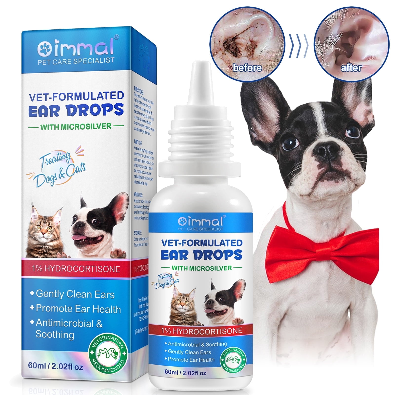 Oimmal Cat Ear Medicine, Dog Ear Infection Drops with 1% Hydrocortisone ...