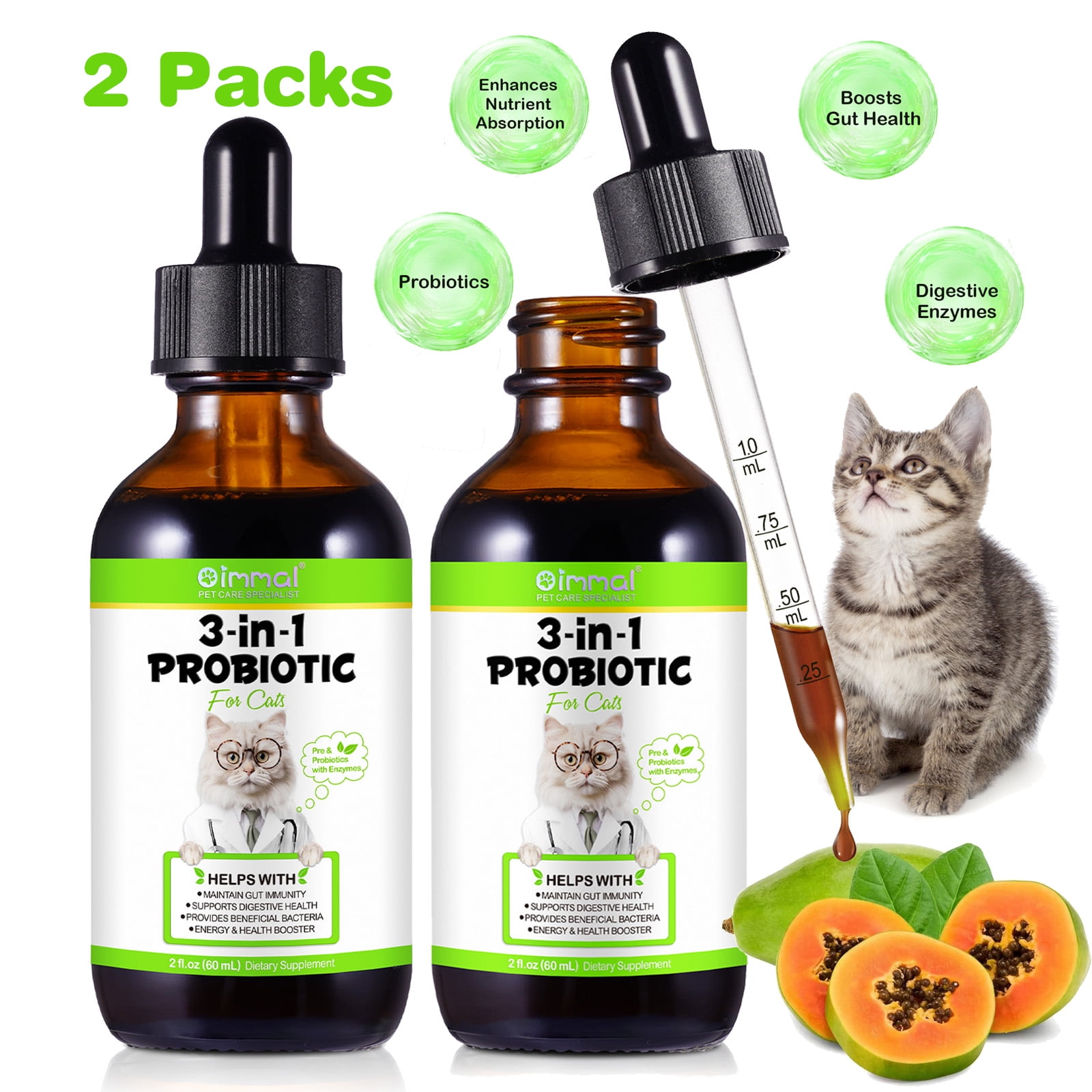Oimmal Cats 3in1 Probiotic Drops, Probiotics Pre & Probiotics with ...