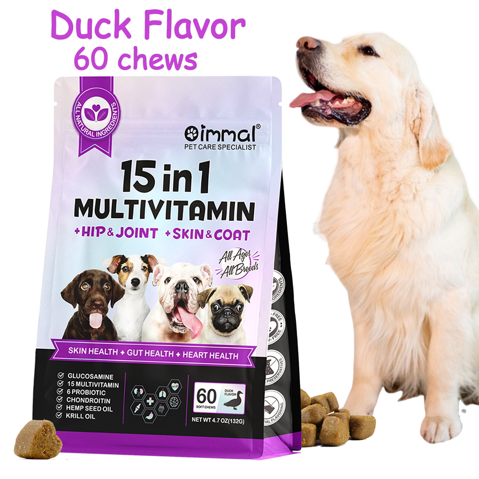 Oimmal Dog Multivitamin Soft Chews 15in1 for Immunity, Joints, Skin ...