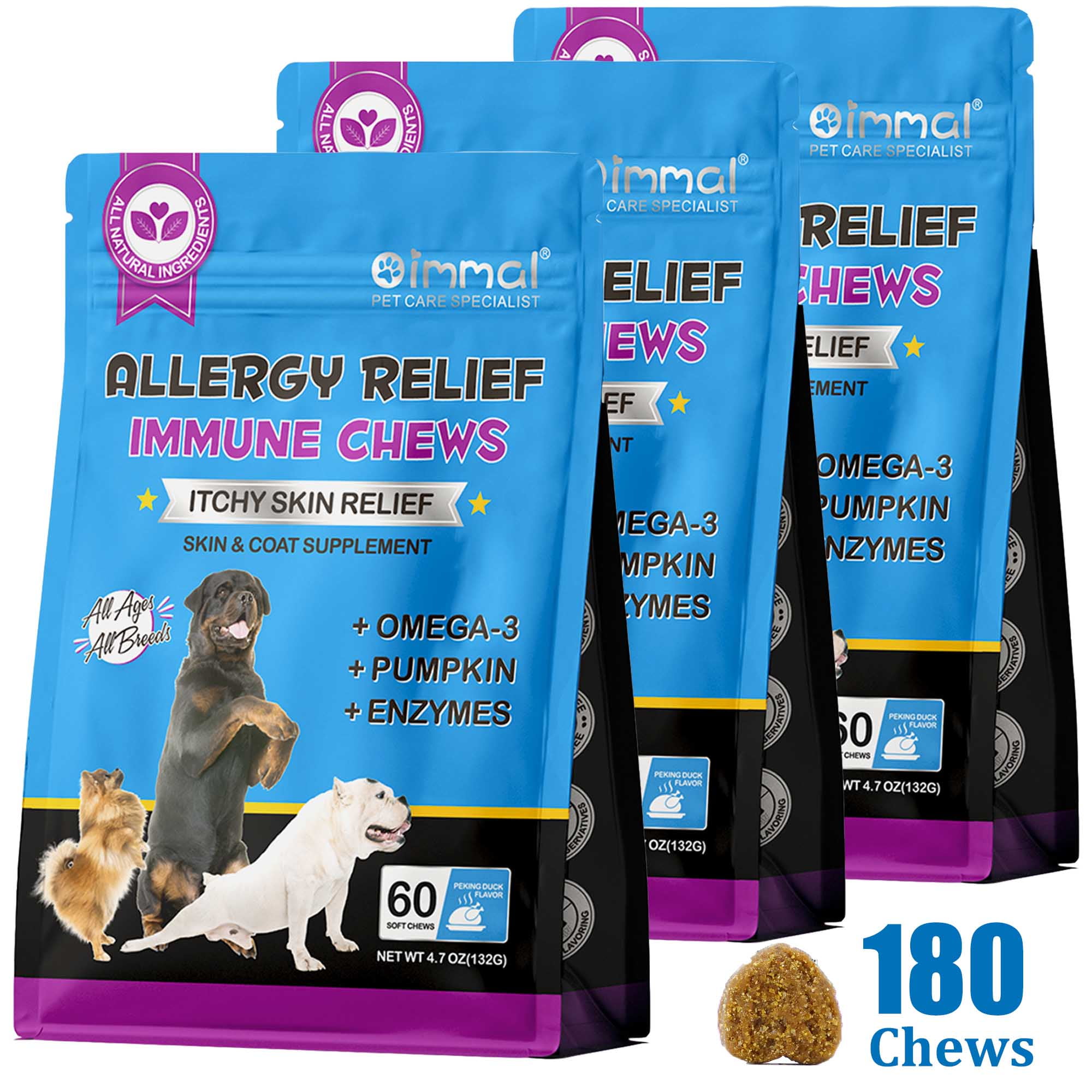 Oimmal Dog Allergy Relief Immune Support 180 Chews,Itchy Skin Relief ...