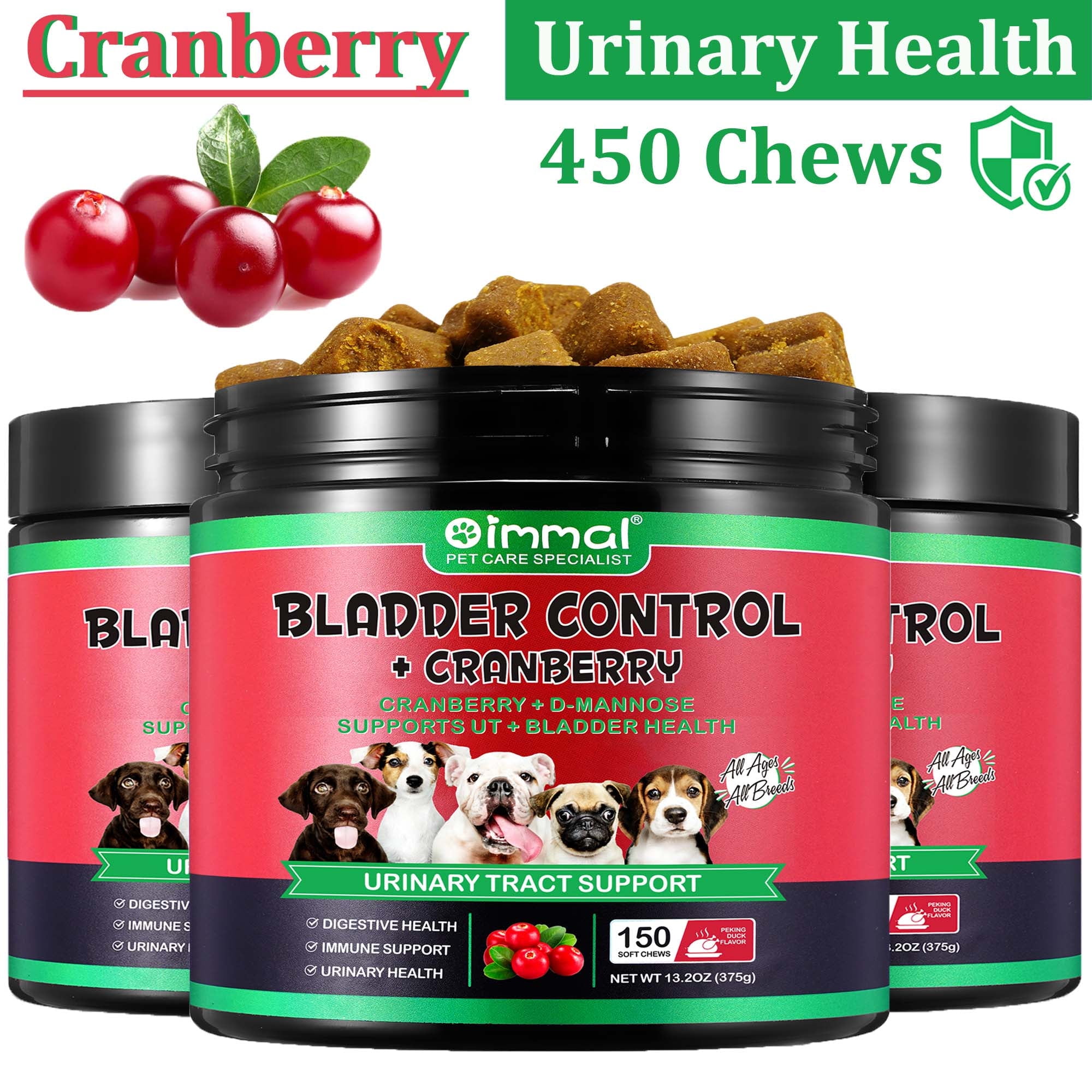 Dog Bladder Control Cranberry Support Urinary Tract Health 450 Chews ...