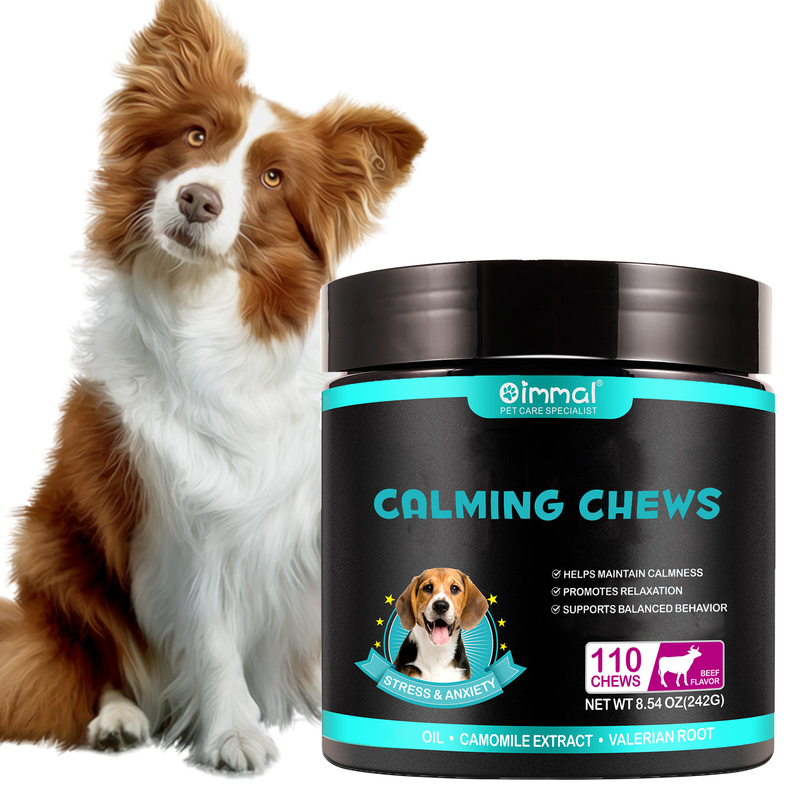 Oimmal Dog Calming Chews: Beef Flavor, Anxiety Aid for All Size, 110 ...