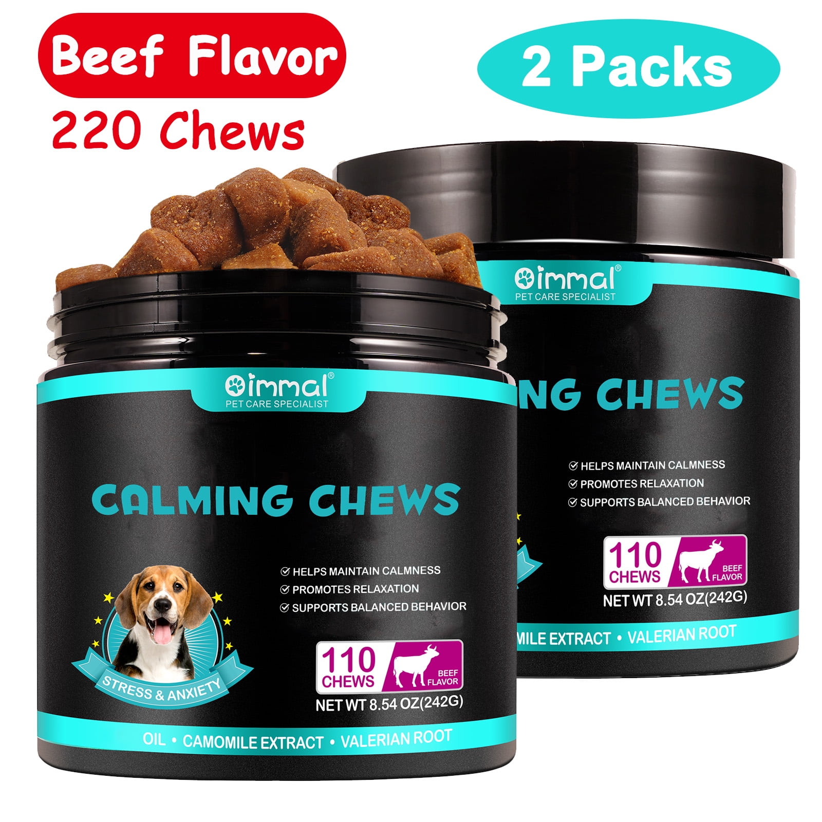 Oimmal Dog Calming Chews - 220 Chews, Beef Flavor, Anxiety Soothing ...
