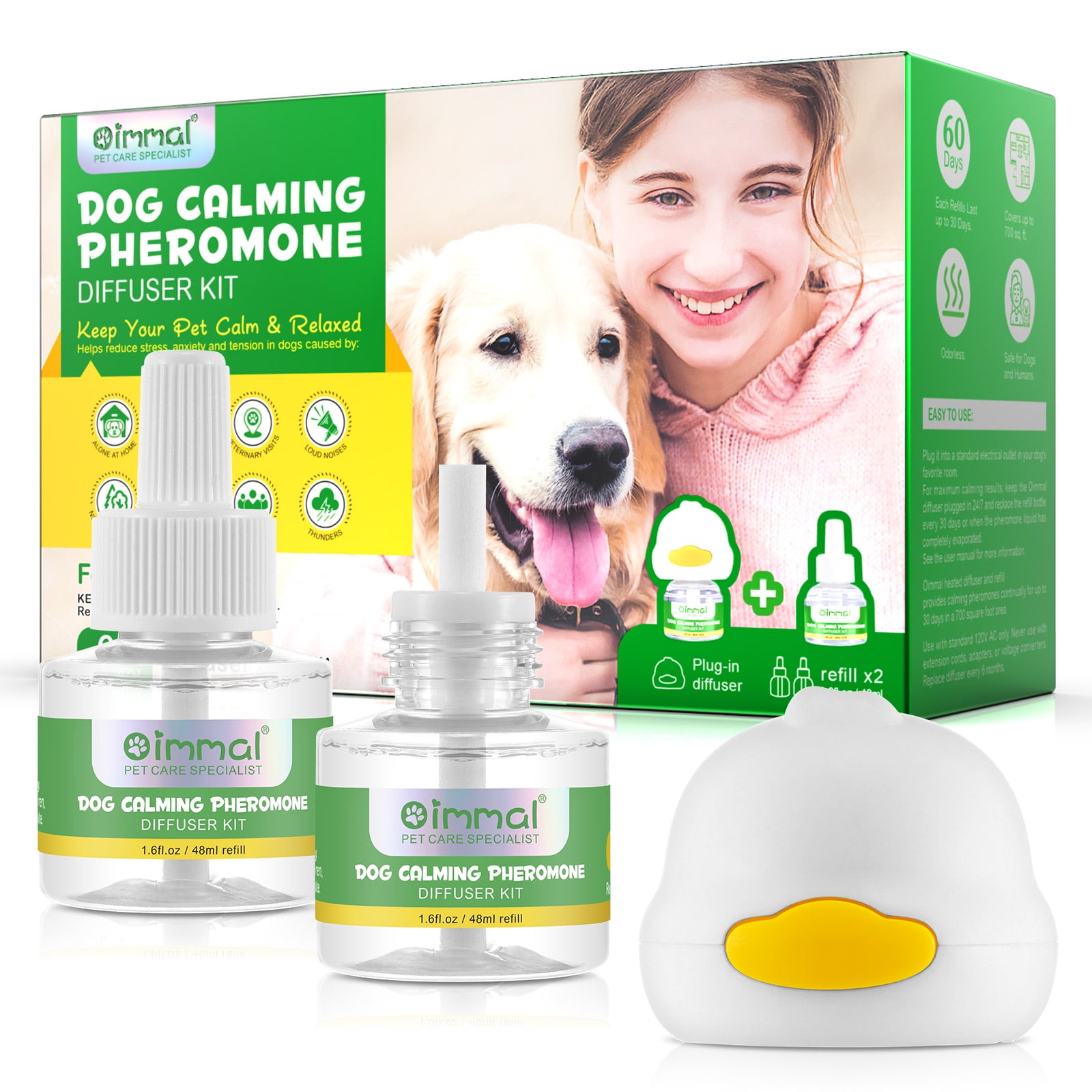 Oimmal Dog Calming Pheromone Diffuser, 2 in 1 Plug-in Diffuser Kit for Dogs Anxiety Relief,Helps ...