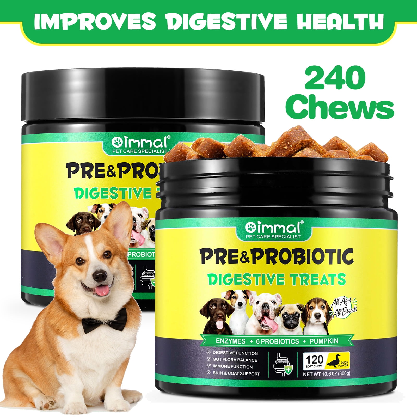 Oimmal Pre and Probiotics Digestive Supplement for Dogs, Itchy Skin ...