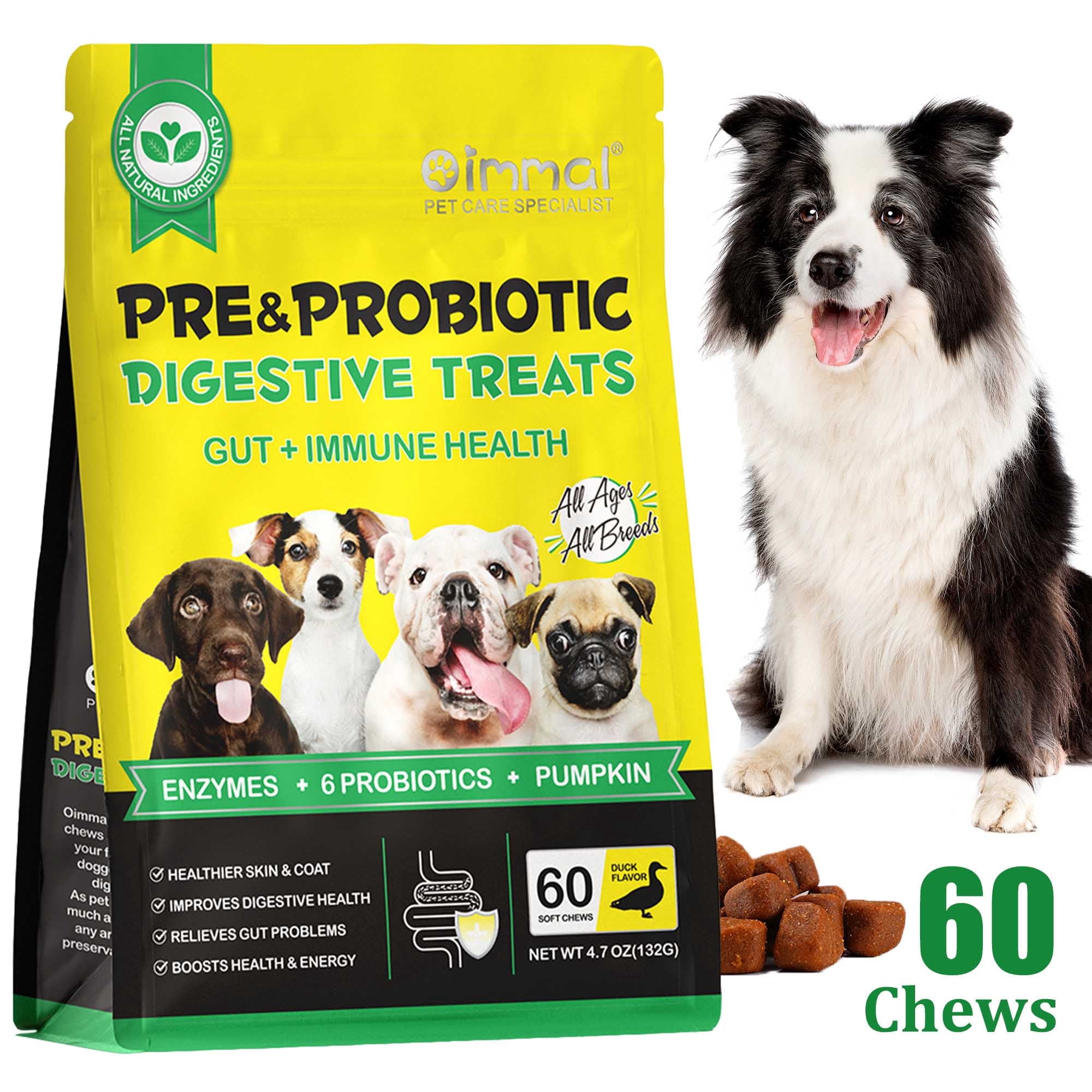Dog Probiotics 60 Chews, Dog Pre & Probiotic Digestive Treats, Immunity ...