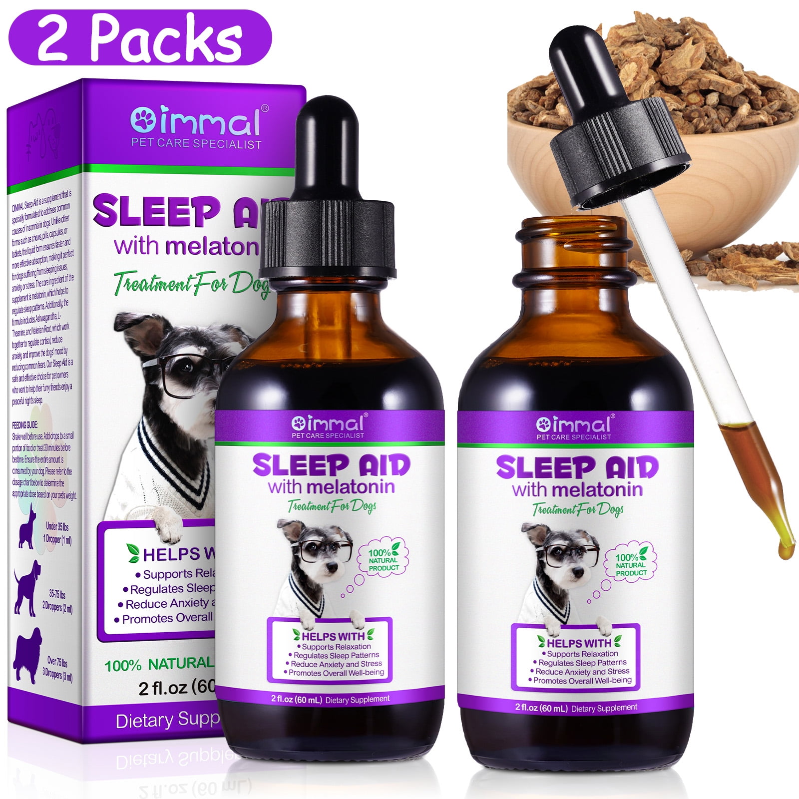 Oimmal Dog Sleep Aid - Melatonin Drops, Reduces Anxiety, Promotes Sleep ...