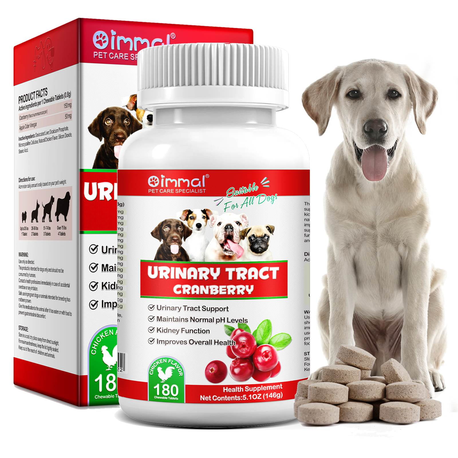 Oimmal Dogs Urinary Tract Cranberry, Chewable Tablets for Urinary Tract ...