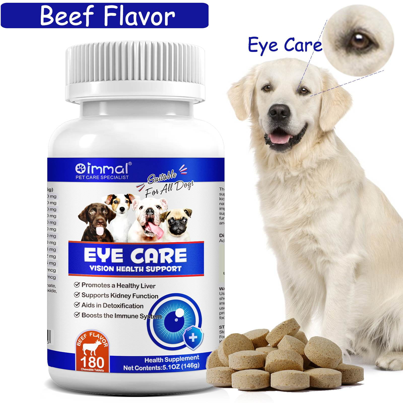 Oimmal Eye Supplements for Dogs - 180 Eye Chewable Tablets for Vision ...