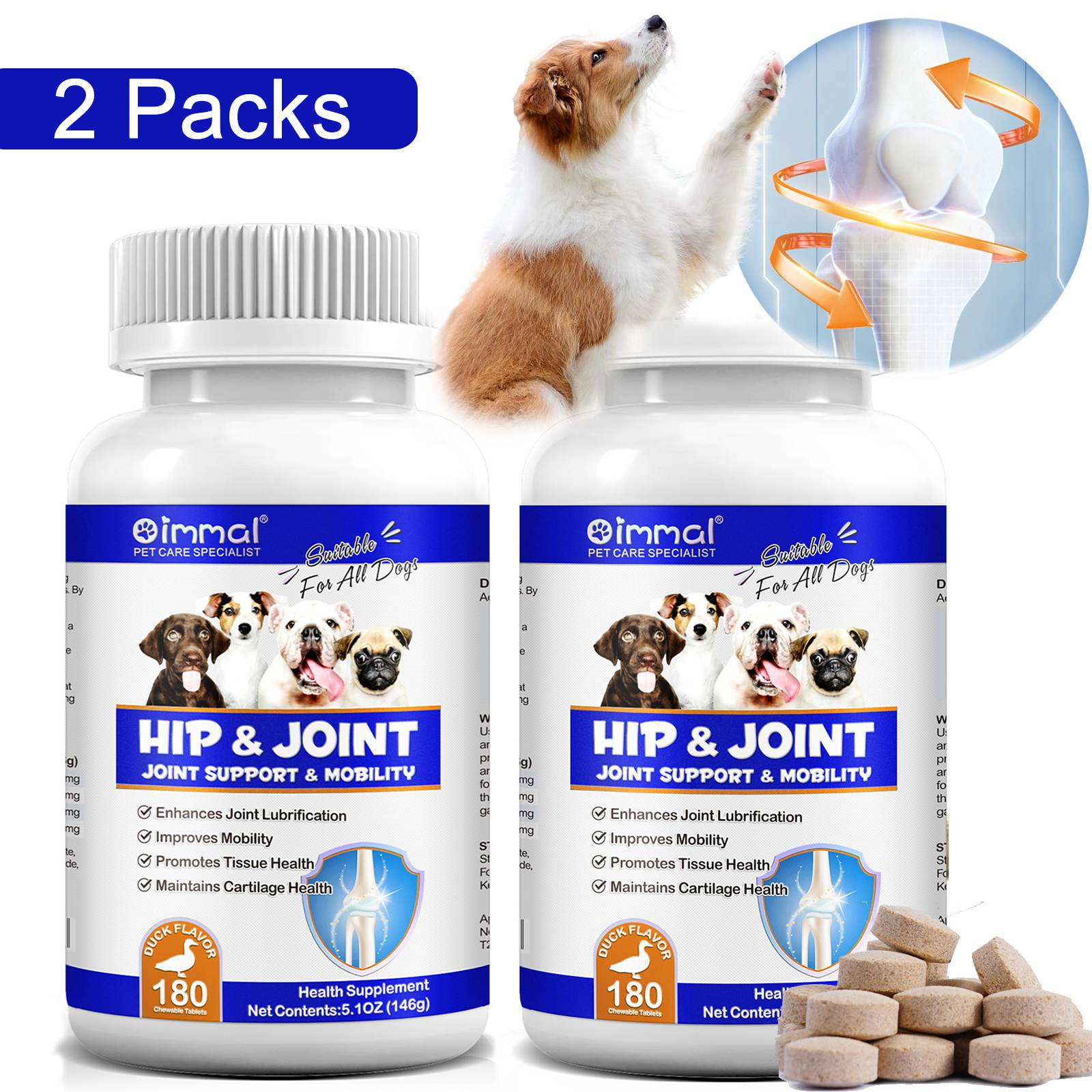Oimmal Hip & Joint Chewable Tablets for Dog, Health Supplement with ...