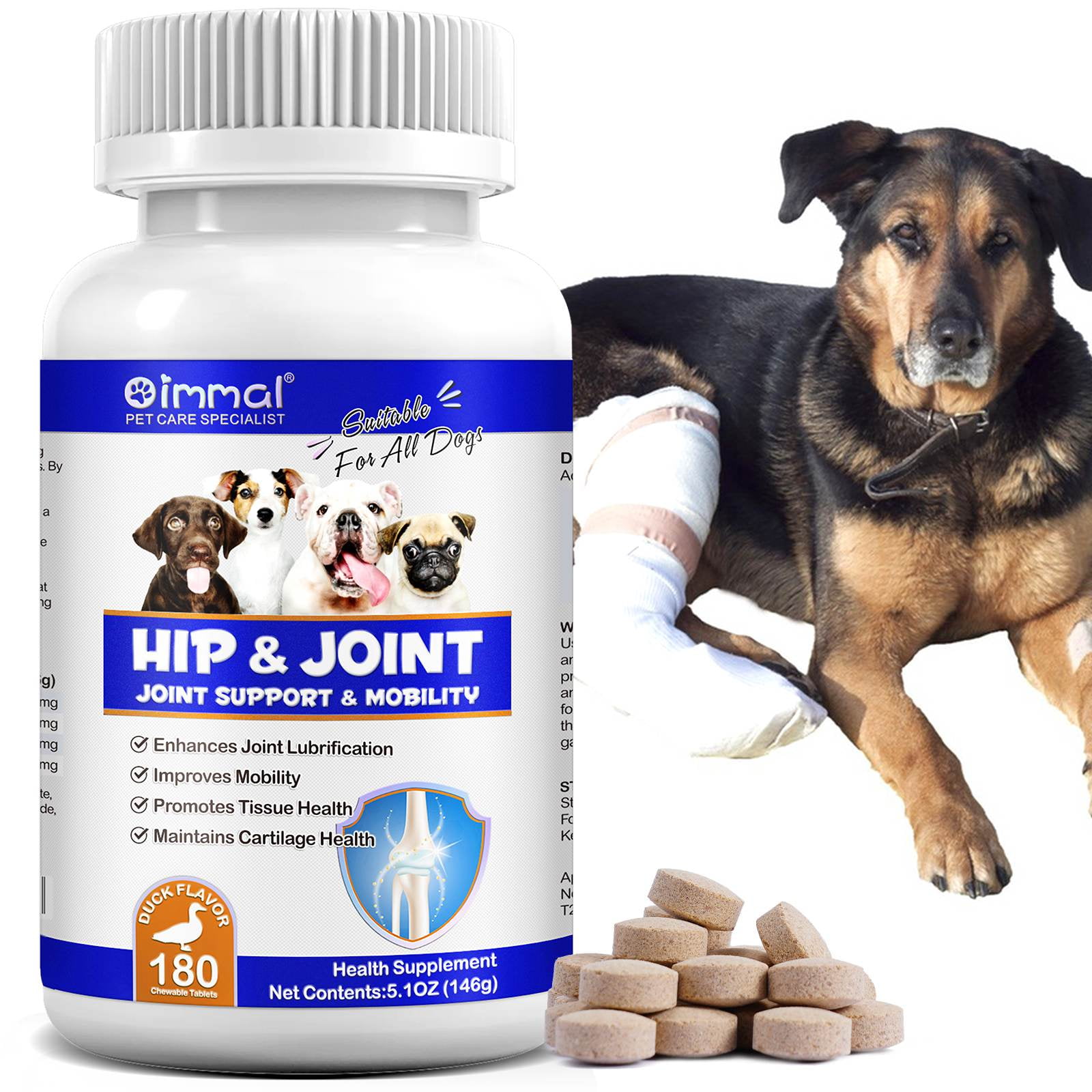 Oimmal Hip & Joint Chewable Tablets for Dog, Health Supplement with ...