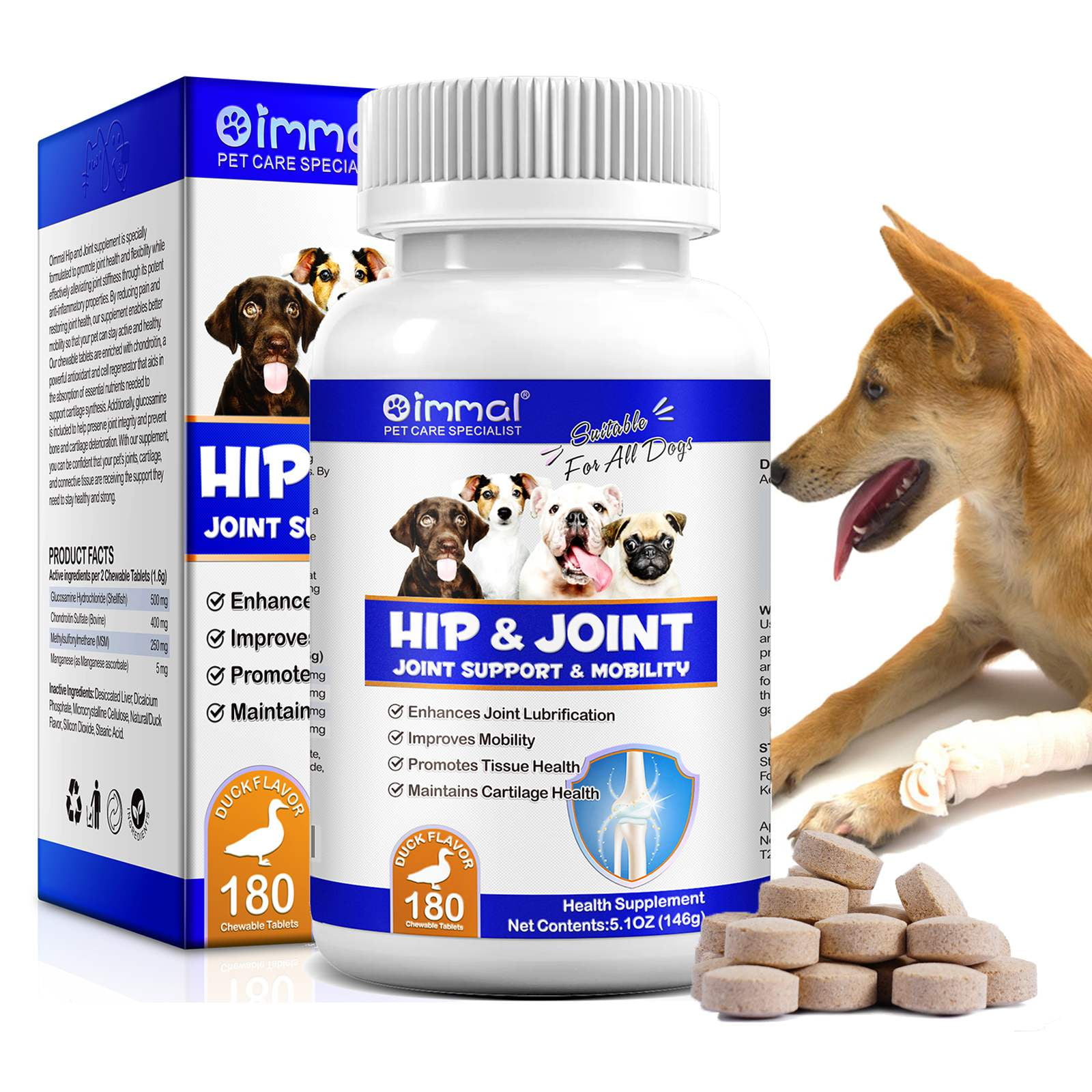 Oimmal Hip & Joint Chewable Tablets for Dogs, Enhances Joint ...