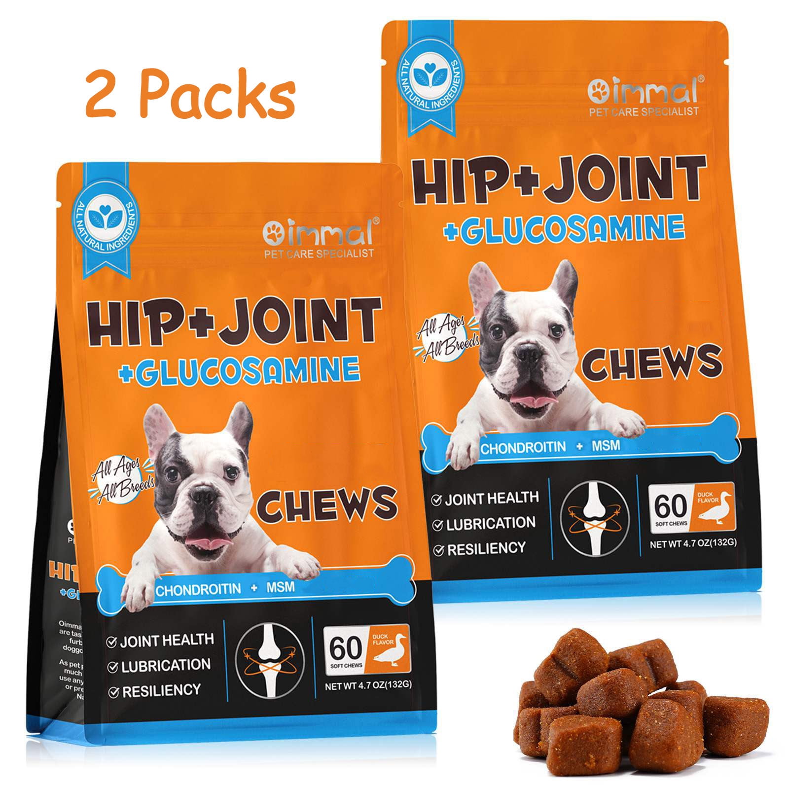 Oimmal Hip and Joint Supplement for Dogs - 60 Soft Chews(Duck Flavor ...