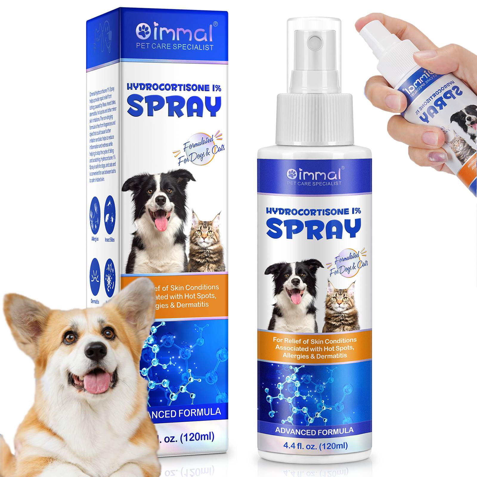 Oimmal Hydrocortisone 1% Spray for Cats and Dogs, Helps Pet Relieve ...
