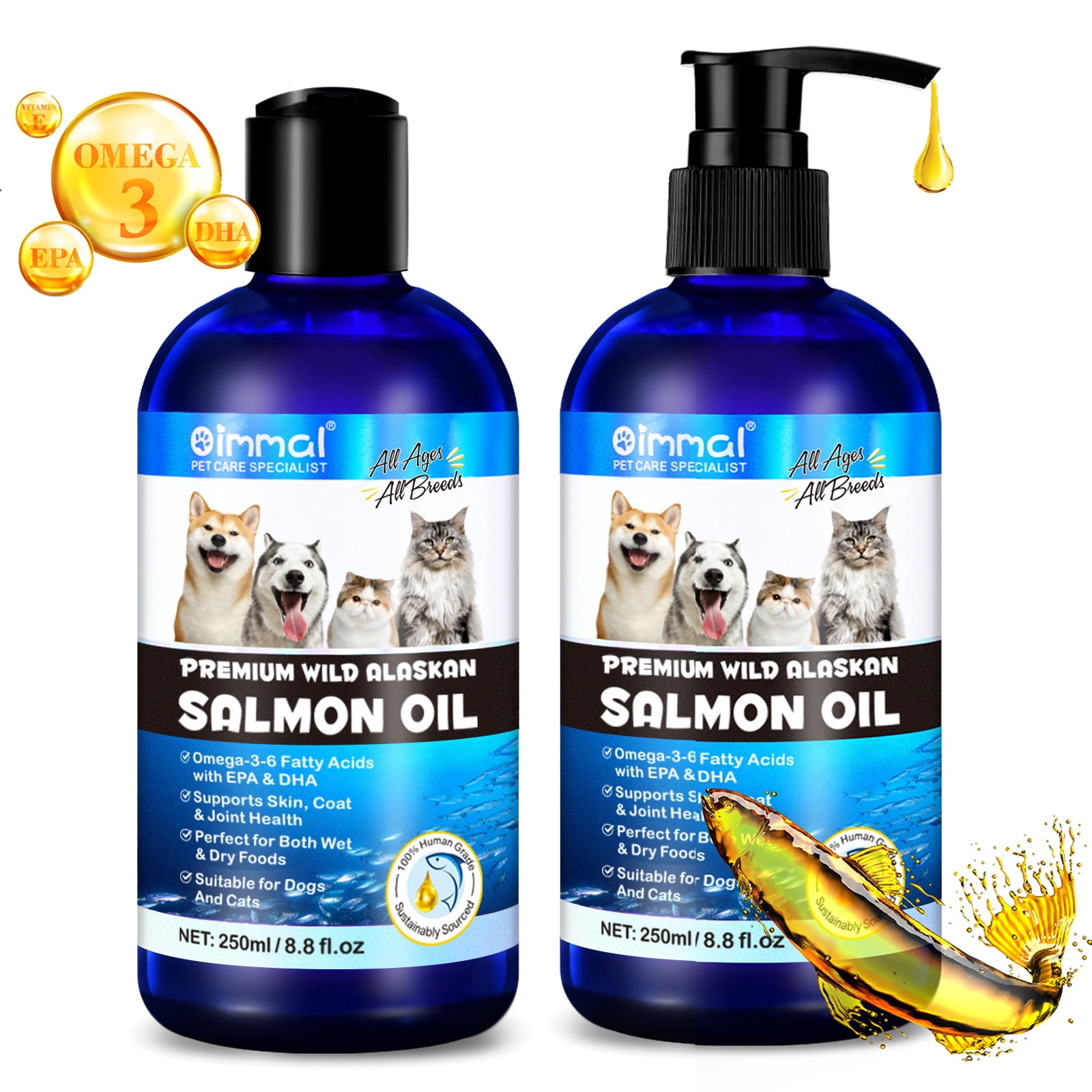 Oimmal Salmon Oil for Dogs & Cats, Fish Oil for Dogs, Omega 3 Fish Oil ...