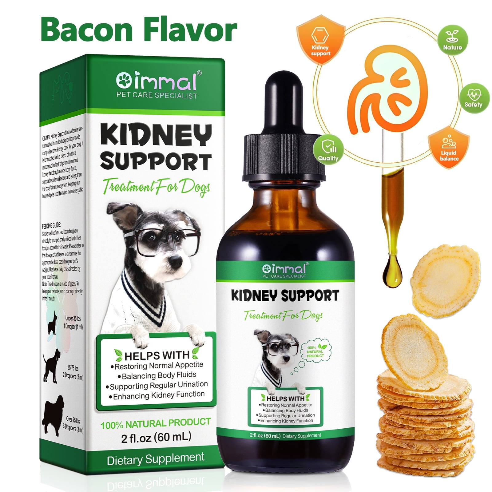 Oimmal Kidney Support for Dogs - Bacon Flavor - Liquid Supplement ...