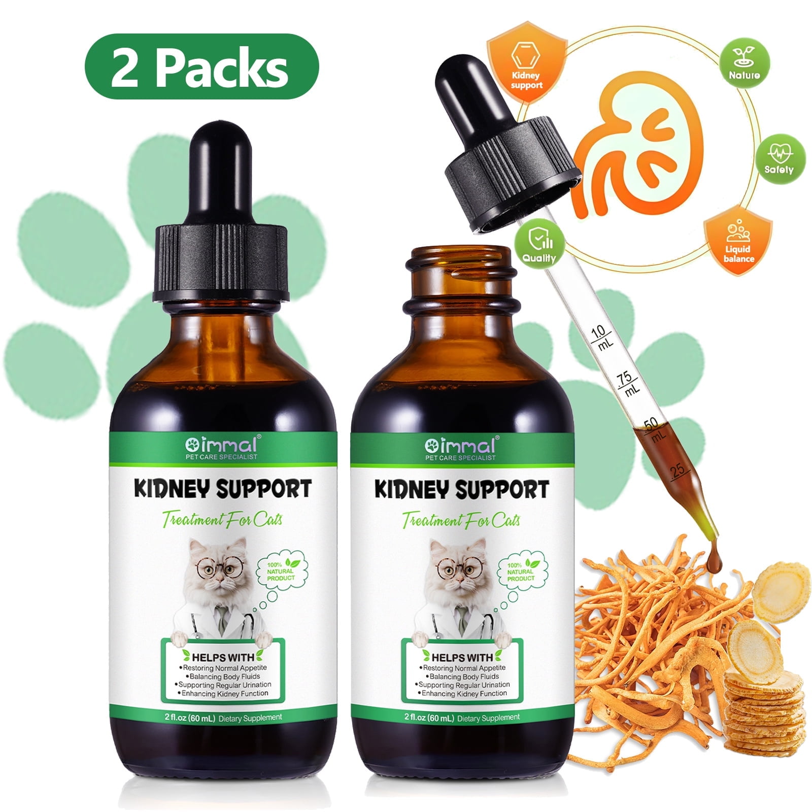 Oimmal Kidney Support Drops for Cats - Supports Healthy Kidney Function ...