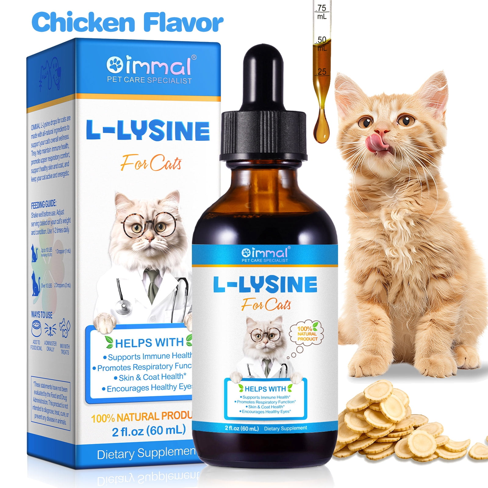 Oimmal Lysine for Cats Tear Stain Remover Liquid, with L-Lysine ...