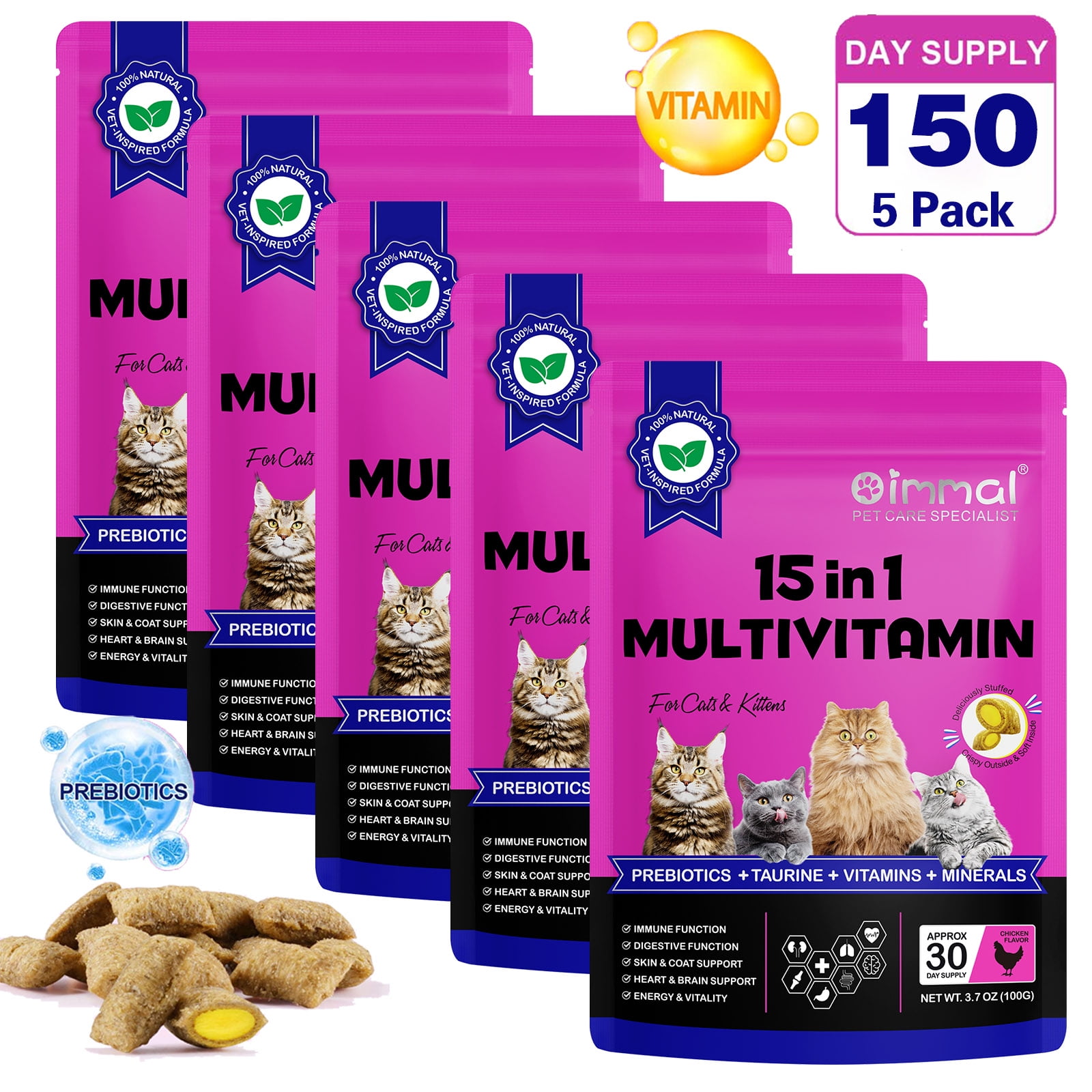 Oimmal Multivitamin Cat Treats Vitamins for Indoor Cats Skin & Coat ...