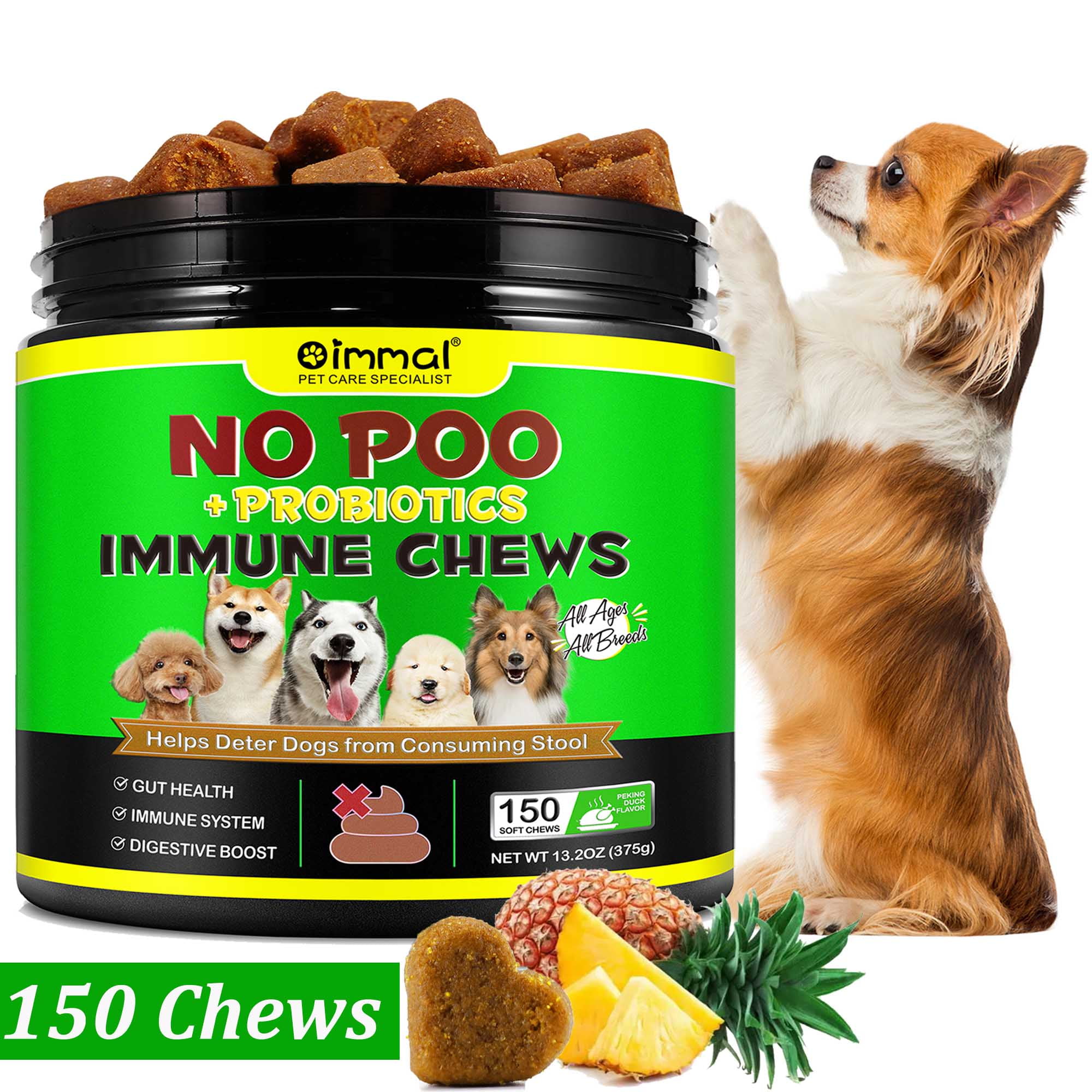 Oimmal No Poo Treats for Dog 150 Chews, with Probiotics Digestive ...
