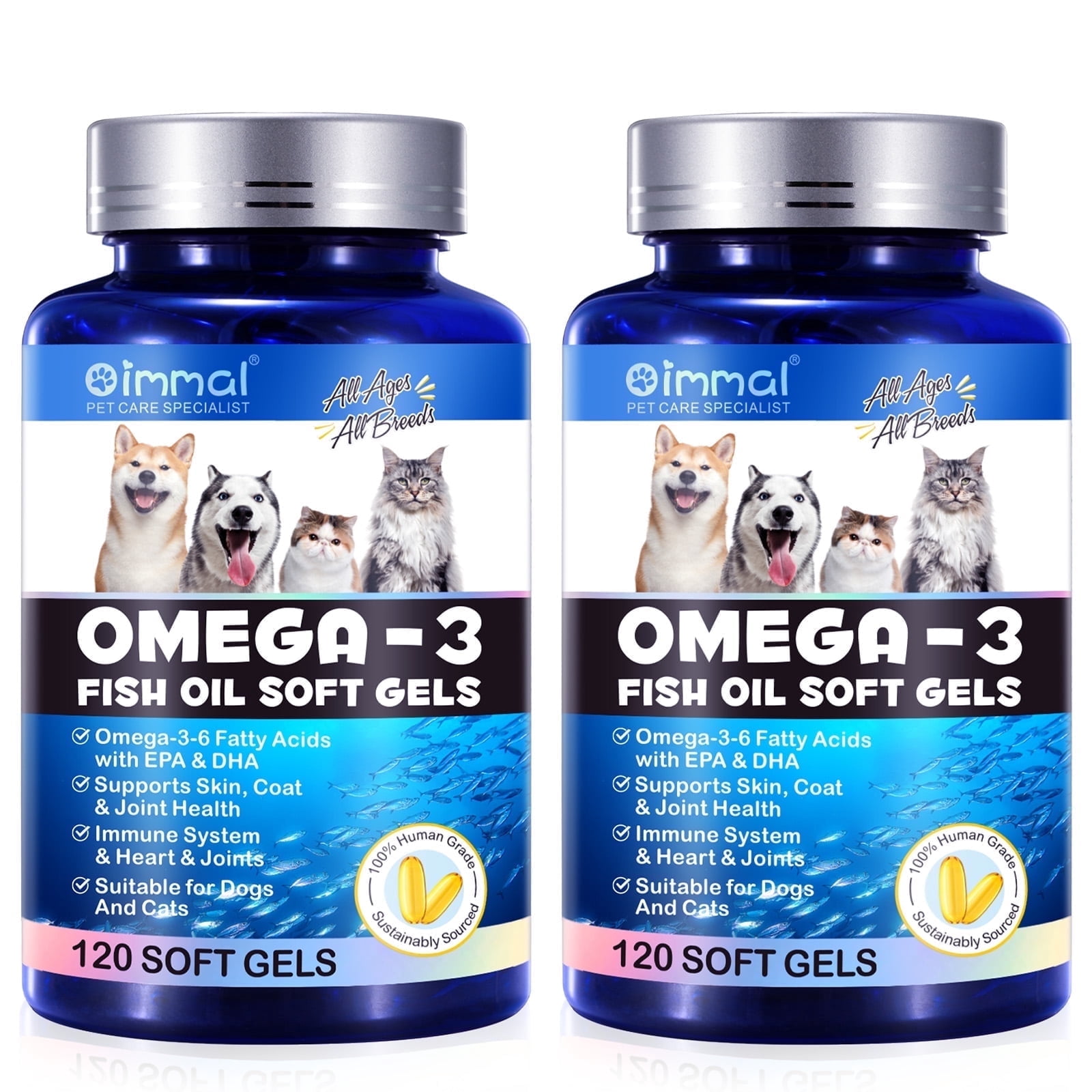 Oimmal Omega-3 Salmon Oil for Dogs & Cats - 240 Fish Oil Softgels with ...