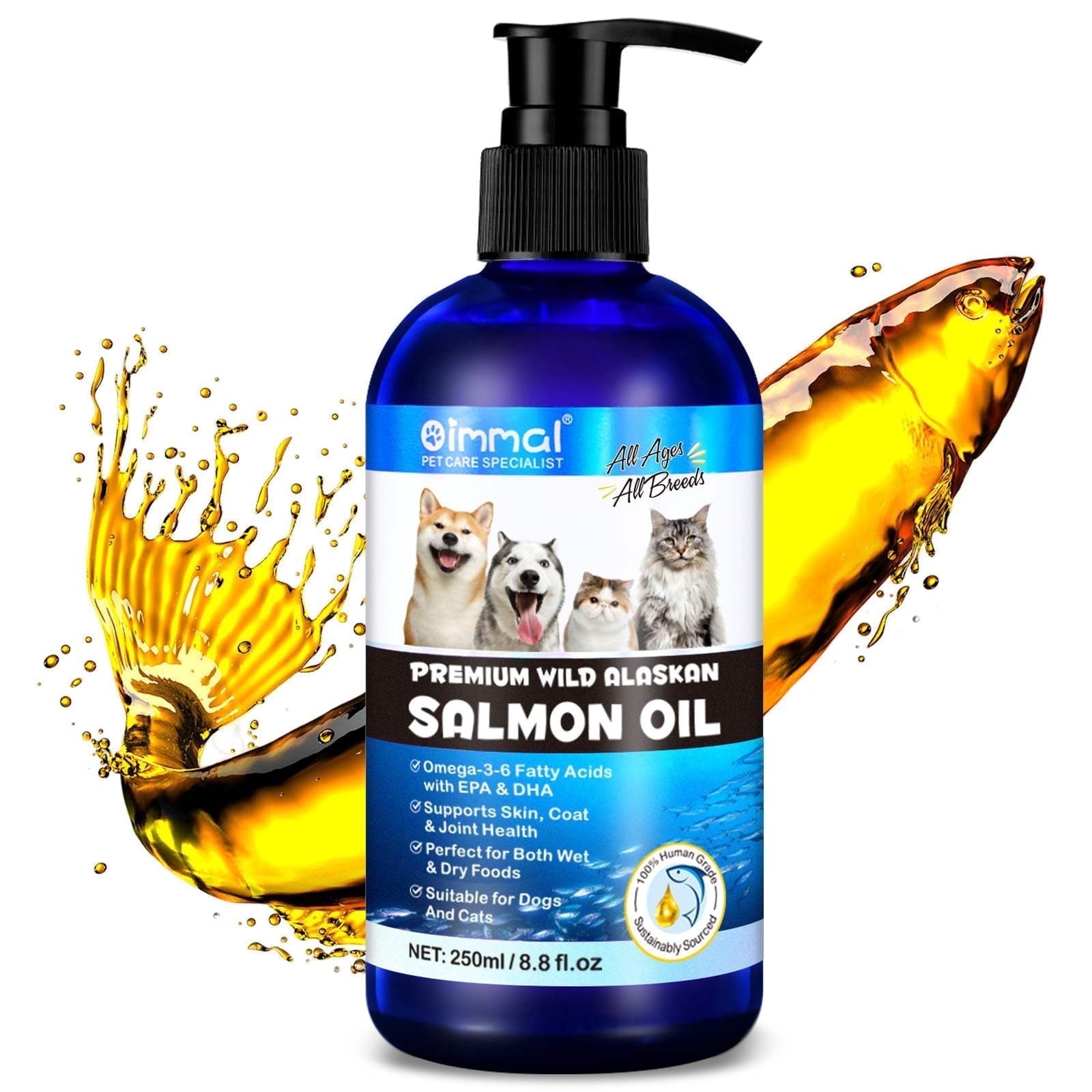 Oimmal Salmon Fish Oil for Cats and Dogs, Liquid Pet Omega Fatty Acids ...