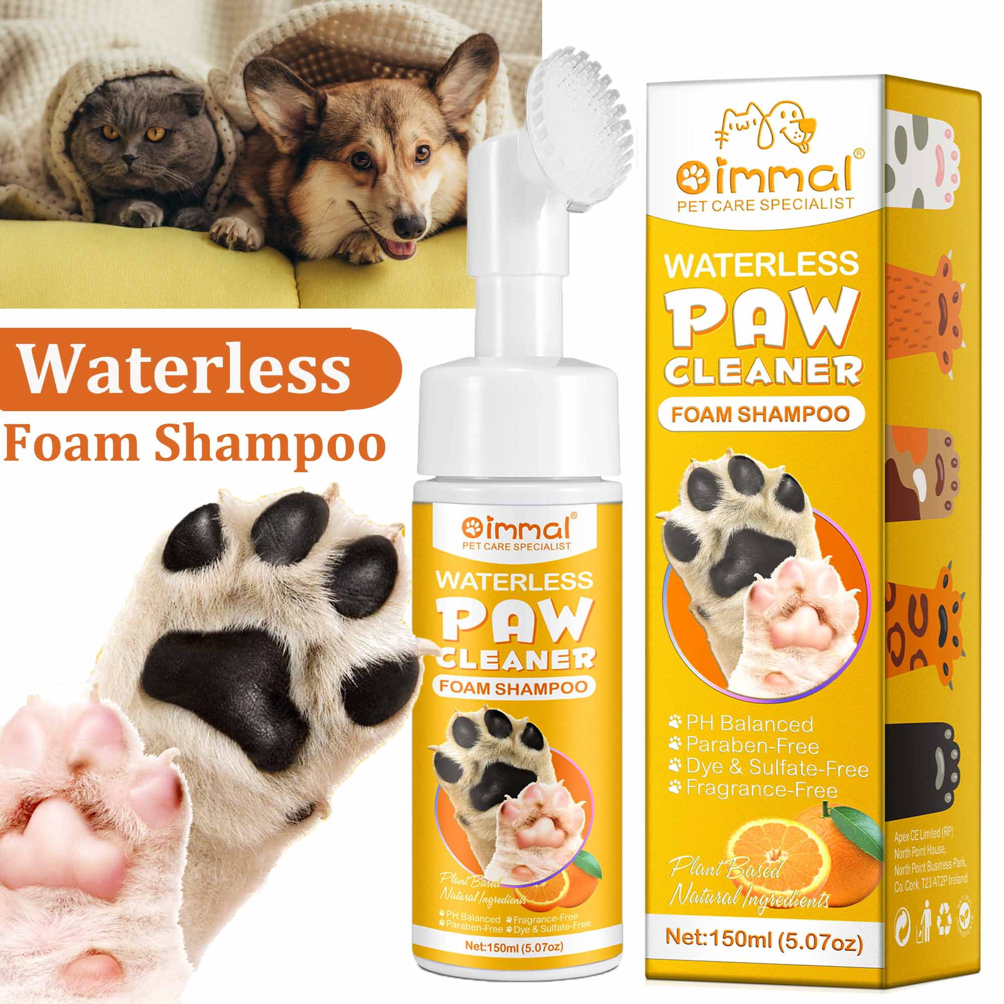 Oimmal Paw Cleaner for Dog and Cat 120ml, Pet Waterless Foam Shampoo ...