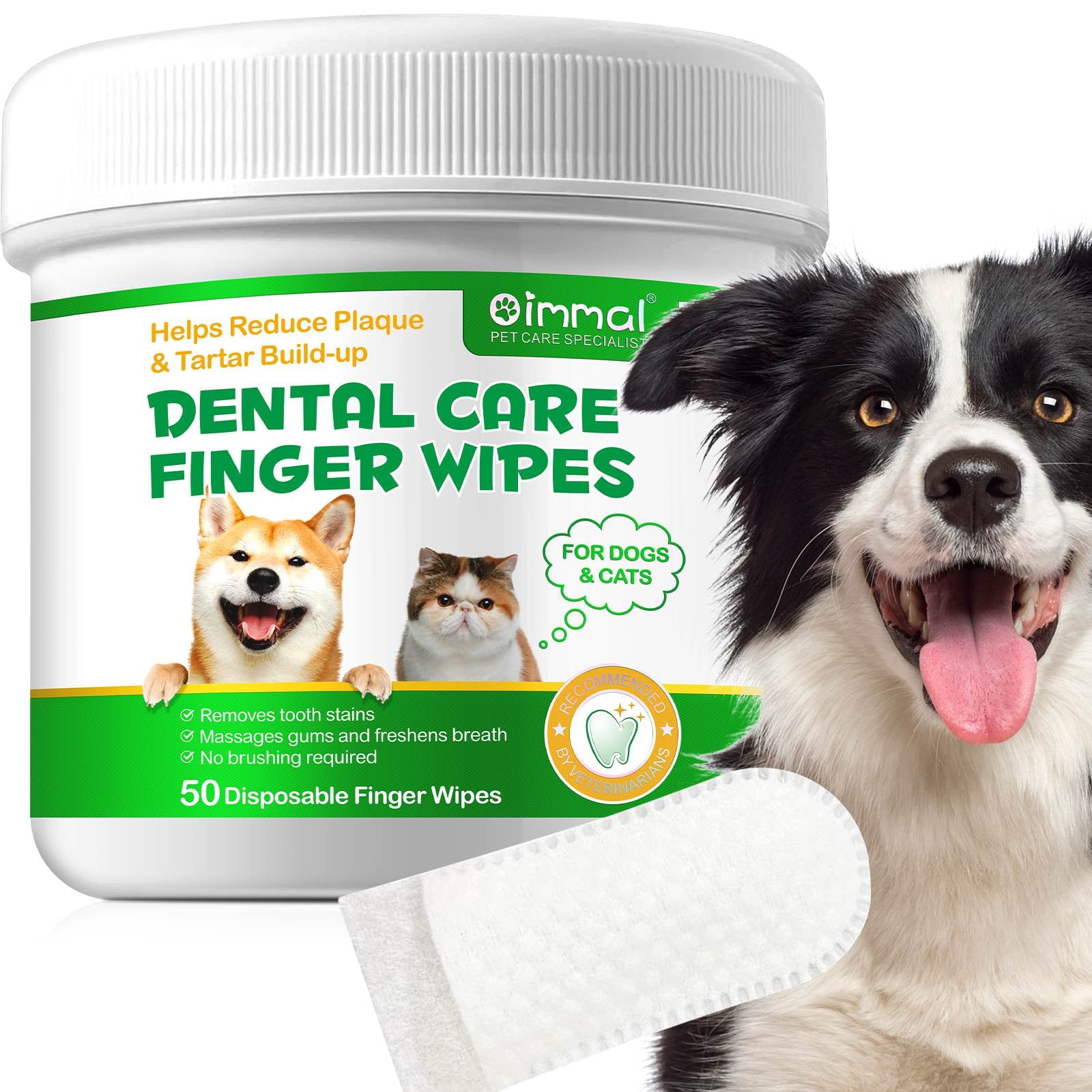 Oimmal Pet Teeth Cleaning Wipes, Disposable Dog Dental Wipes, Breath Freshener, Tartar and ...