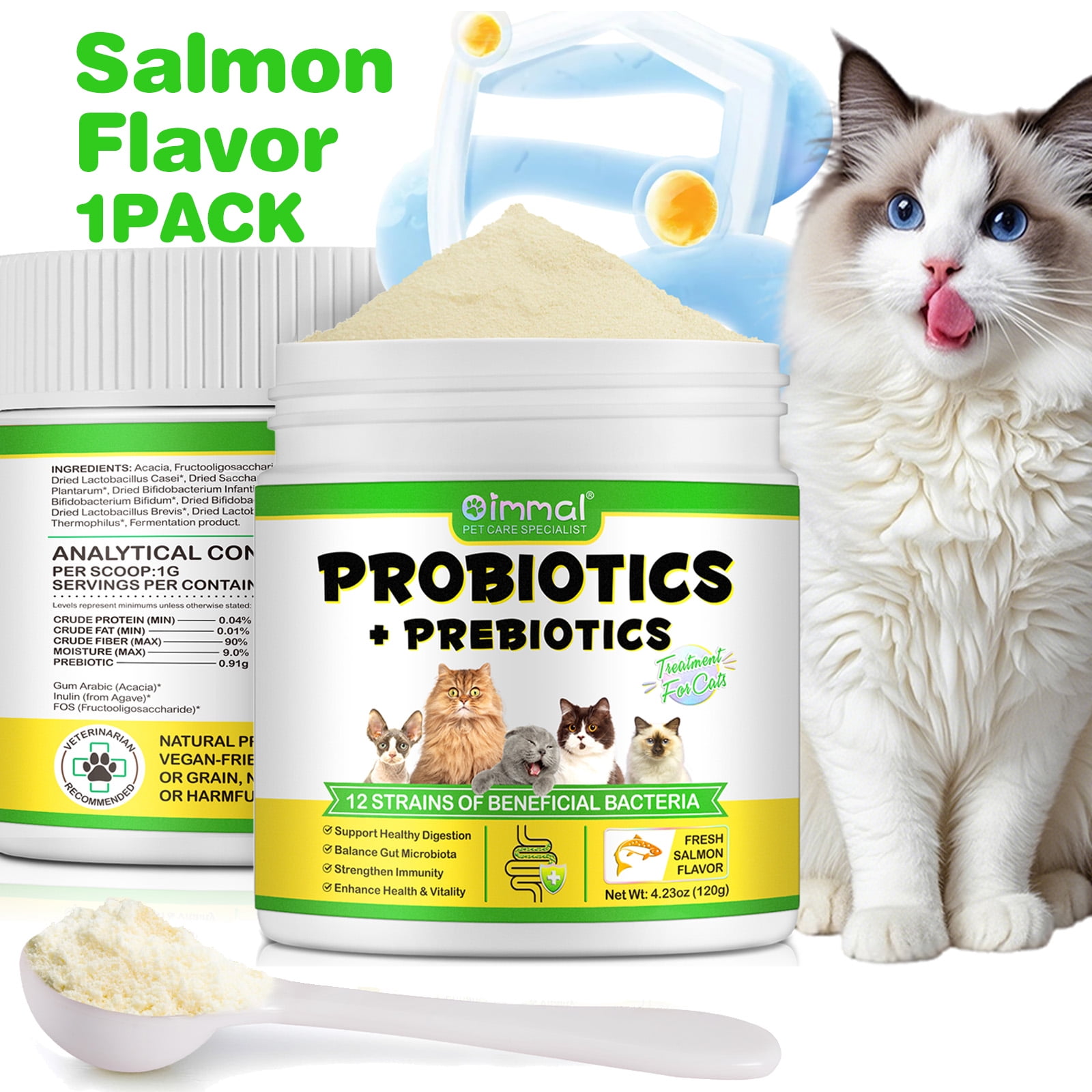 Oimmal Probiotics for Cats in Powder, 12 Strains & Prebiotics for ...