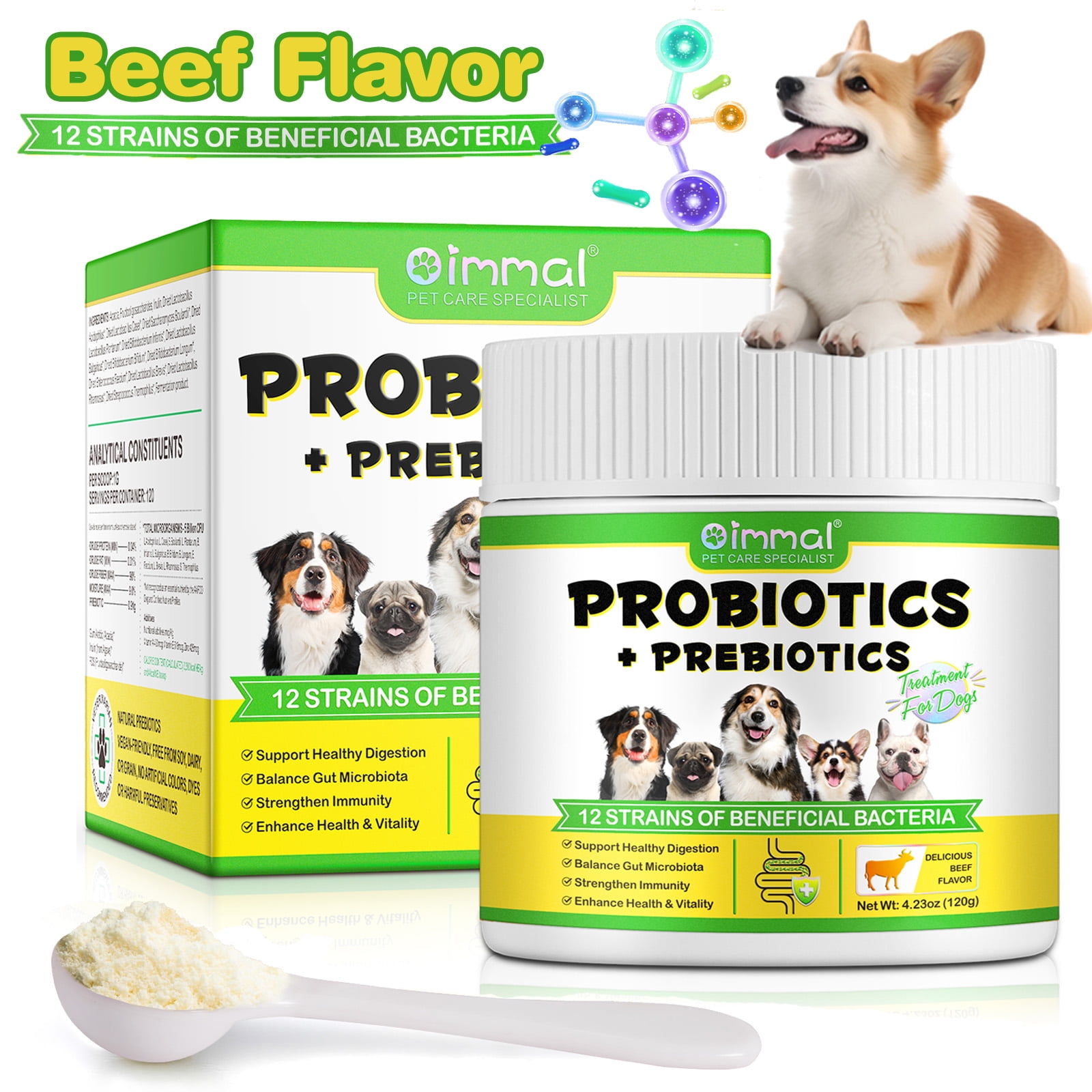 Oimmal Probiotics for Dogs Powder, 12 Strains & Prebiotics for Dog's ...