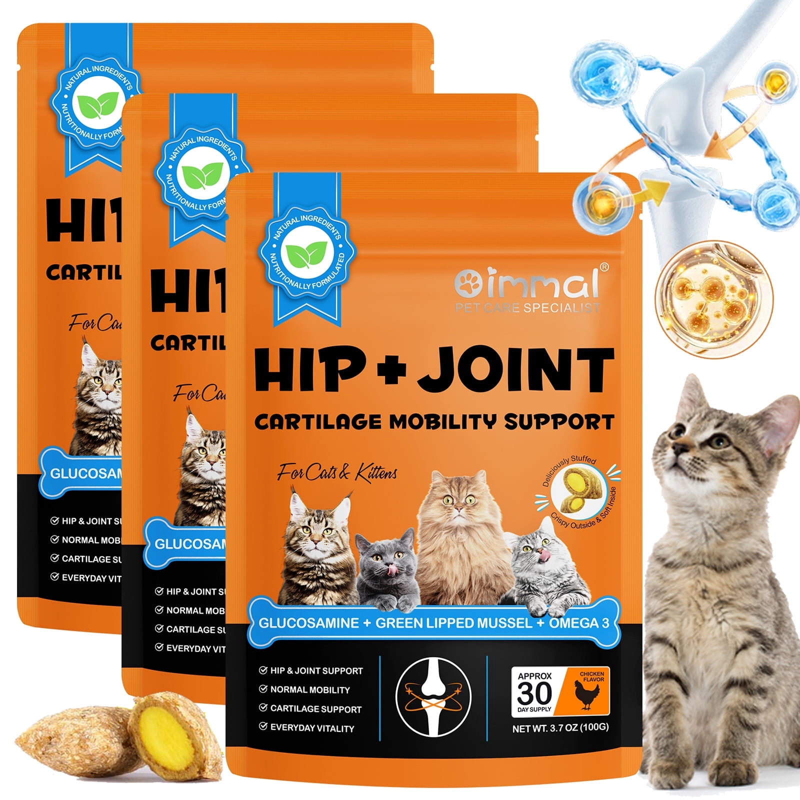 Oimmal Senior Cat Joint Treats - Chicken Flavor Glucosamine Cat Joint ...