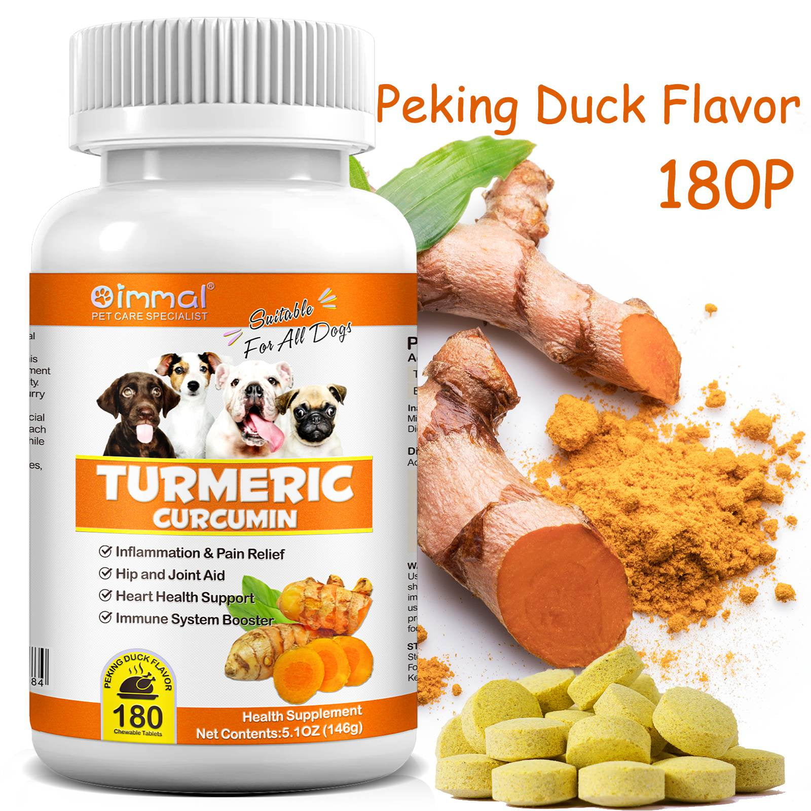 Oimmal Turmeric Curcumin for Dogs, Chewable Tablets, Hip and Joint ...