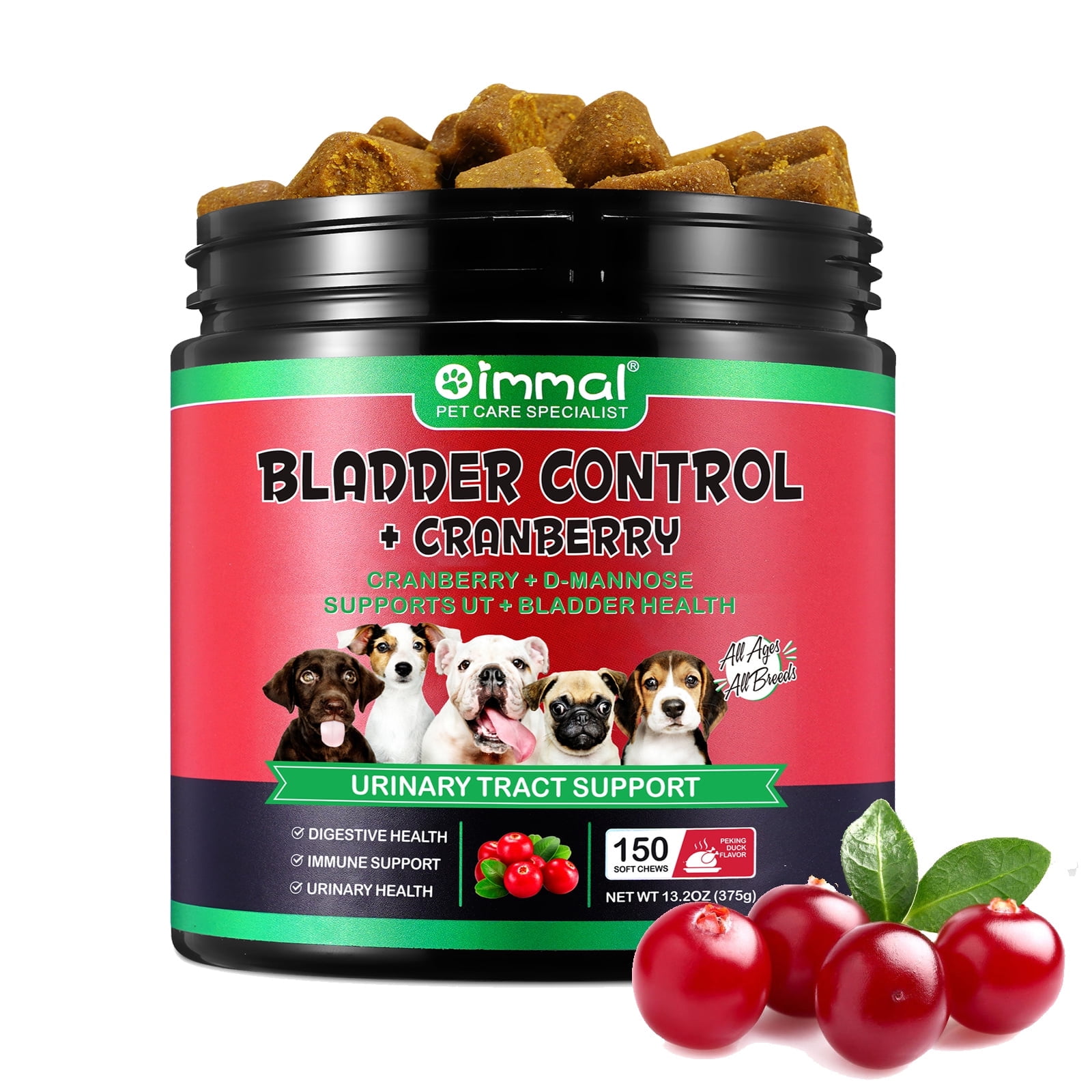 Oimmal Urinary Tract Chews for Dogs 150counts, Cranberry for Dogs UTI ...