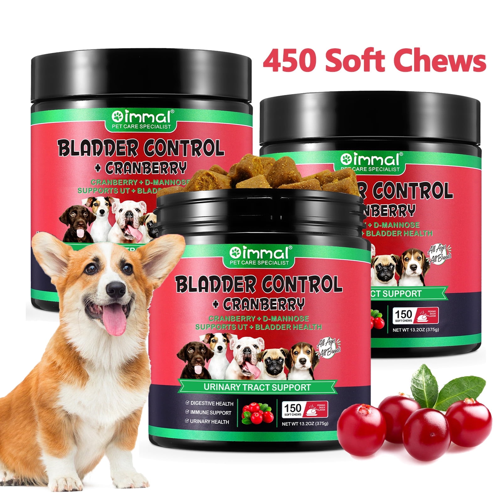 Oimmal Urinary Tract Chews for Dogs - Cranberry Supplement for Dogs UTI ...