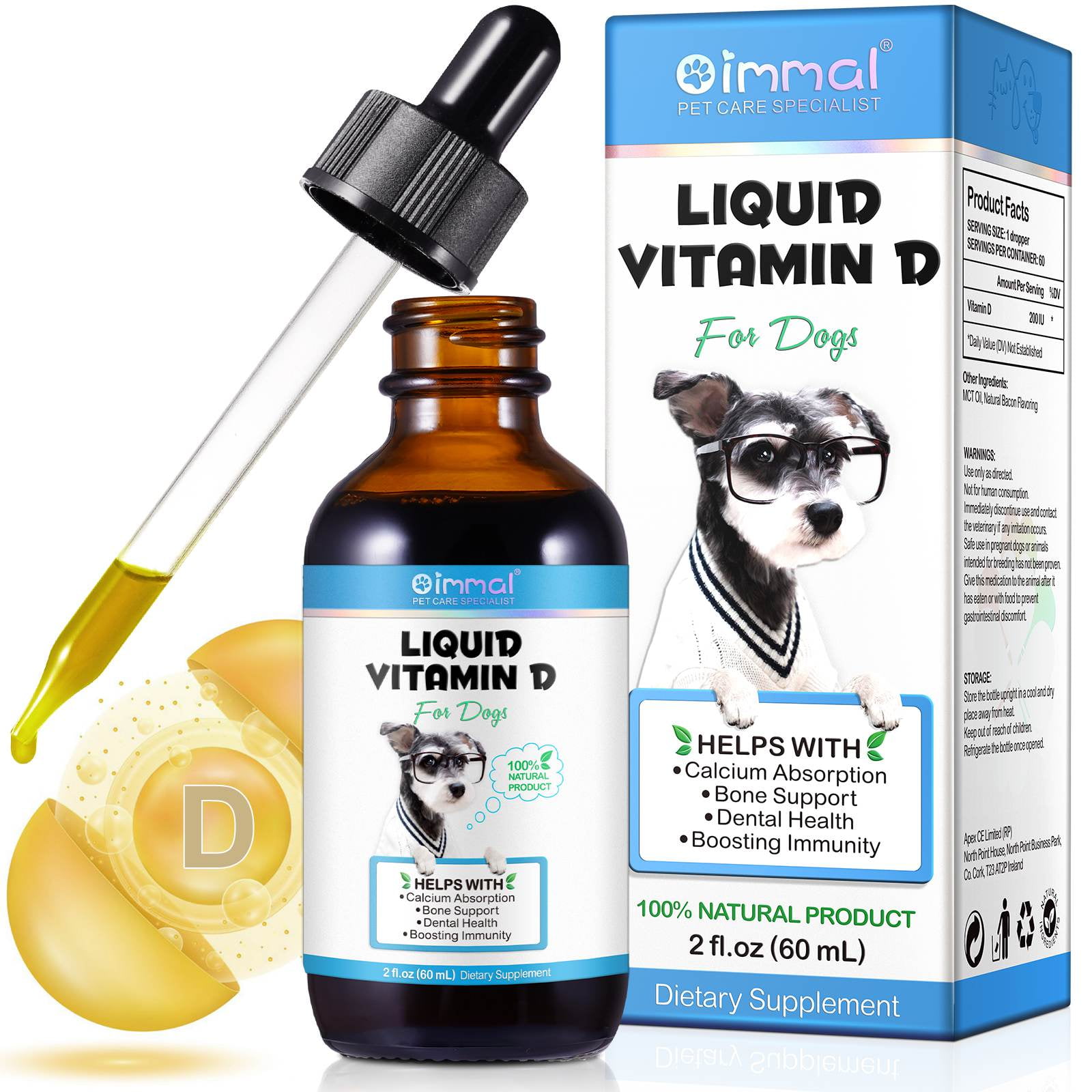 Oimmal Vitamin D Liquid Supplement for Dogs, Liquid Vitamin D Dietary ...