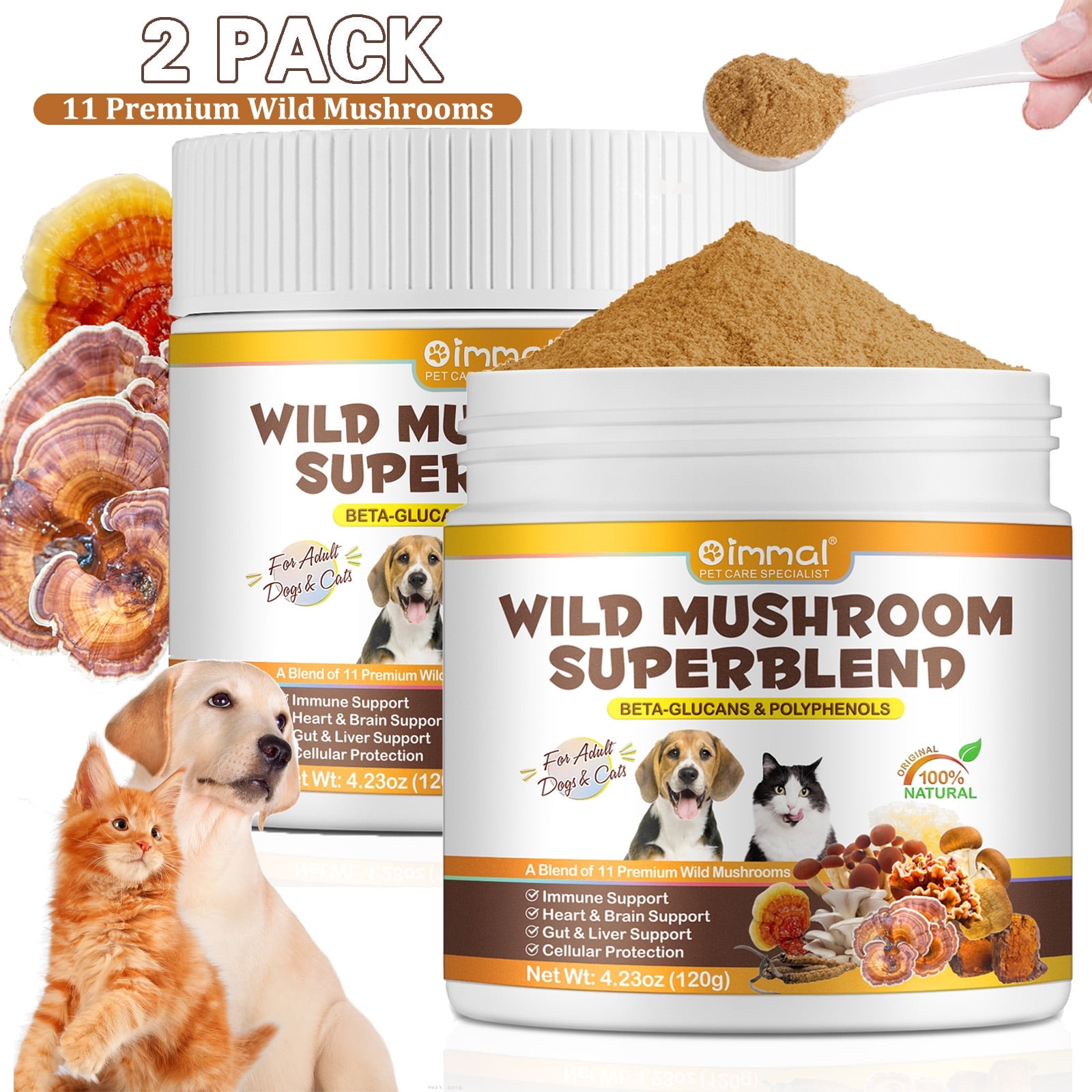 Oimmal Wild Mushroom Powder for Dogs & Cats - 11 Premium Mushrooms ...