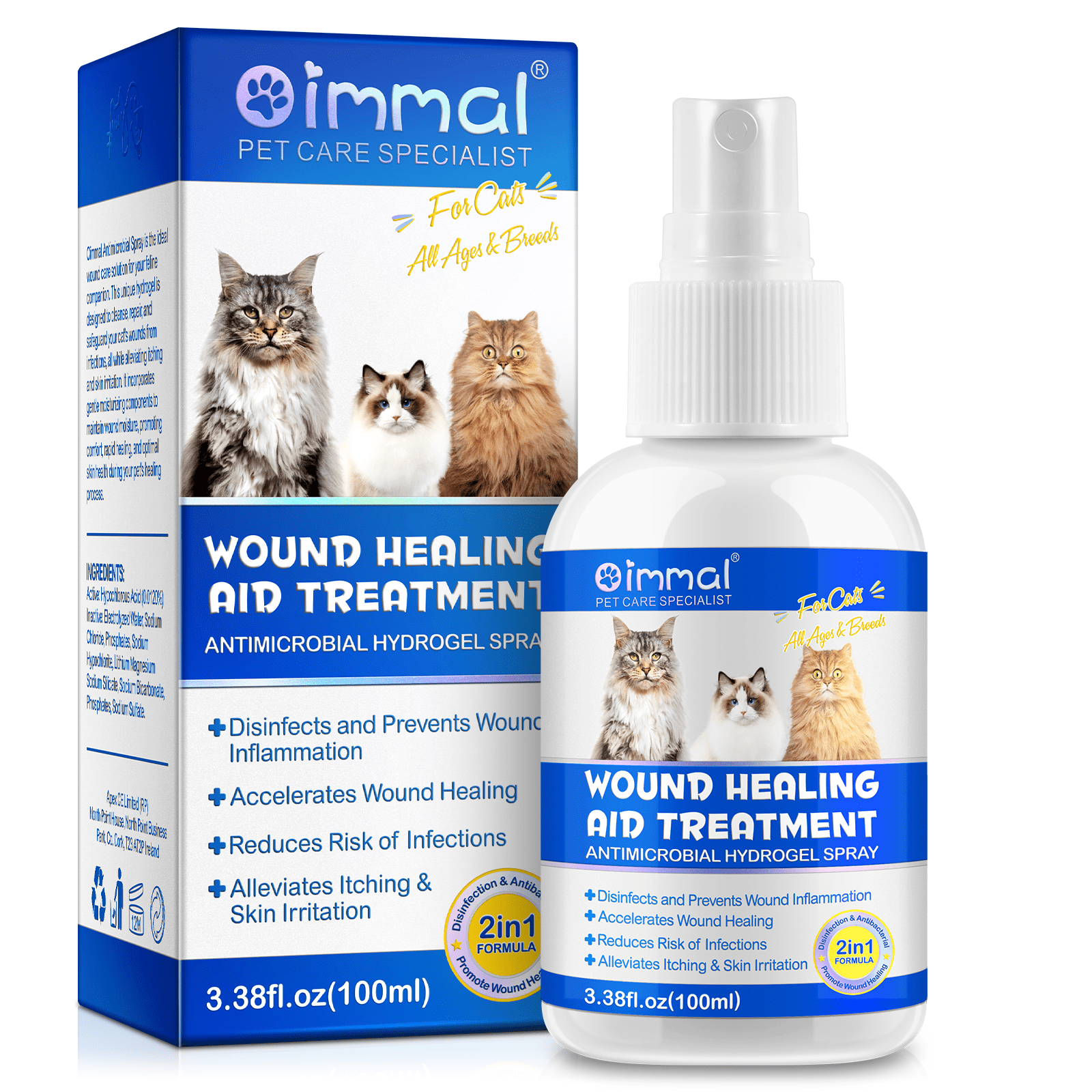 Oimmal Wound Spray for Cats Wounds and Skin Care for Dogs & Cats, Wound Spray for Pets- Healing ...