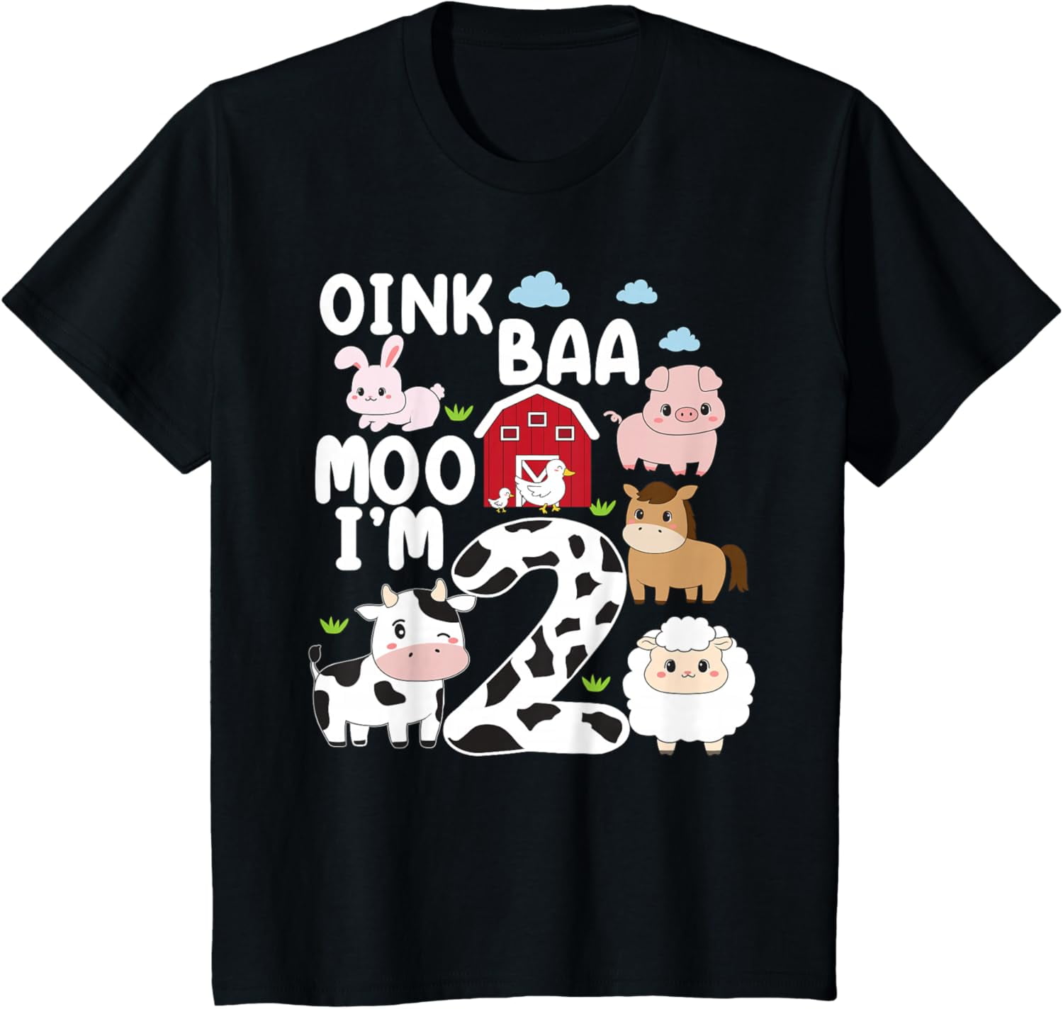 Oink Baa Moo I'm 2 Farm Animals 2nd Birthday For Kids Boys T-Shirt ...