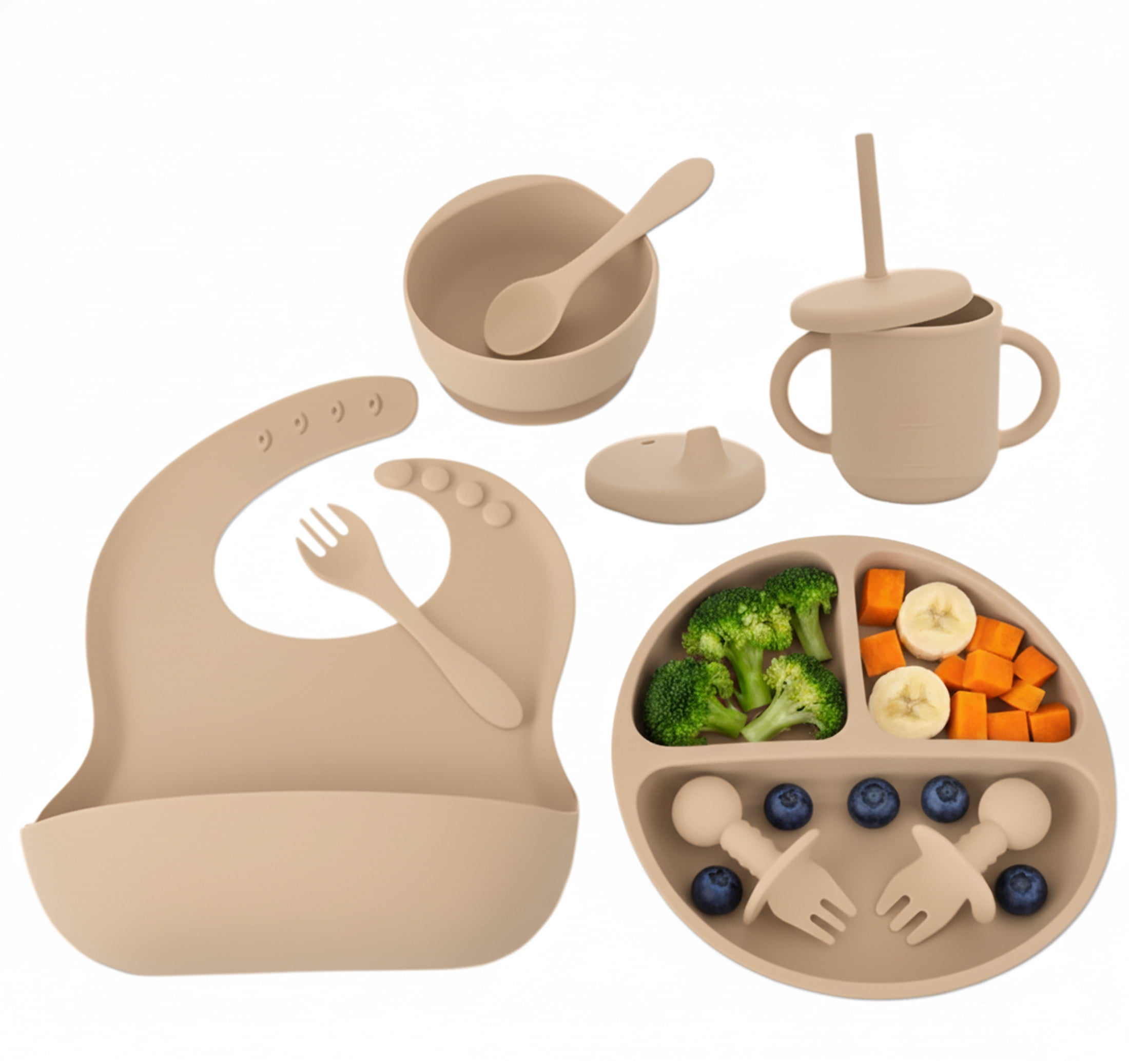 Oioane Silicone Baby Feeding Set, Baby Spoons and Forks, Sippy Cup ...
