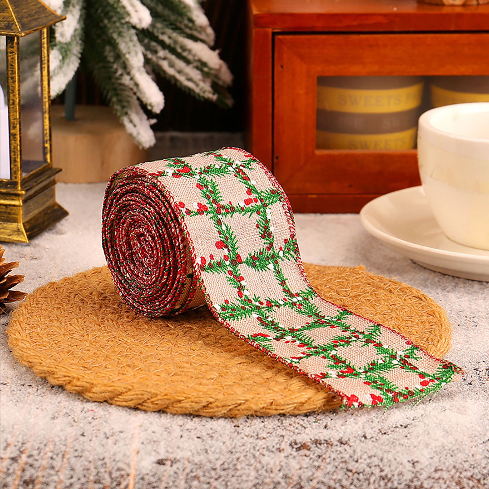 Oioii 179.92in Christmas Checkered Webbing Rolls - Decorated with Bow ...