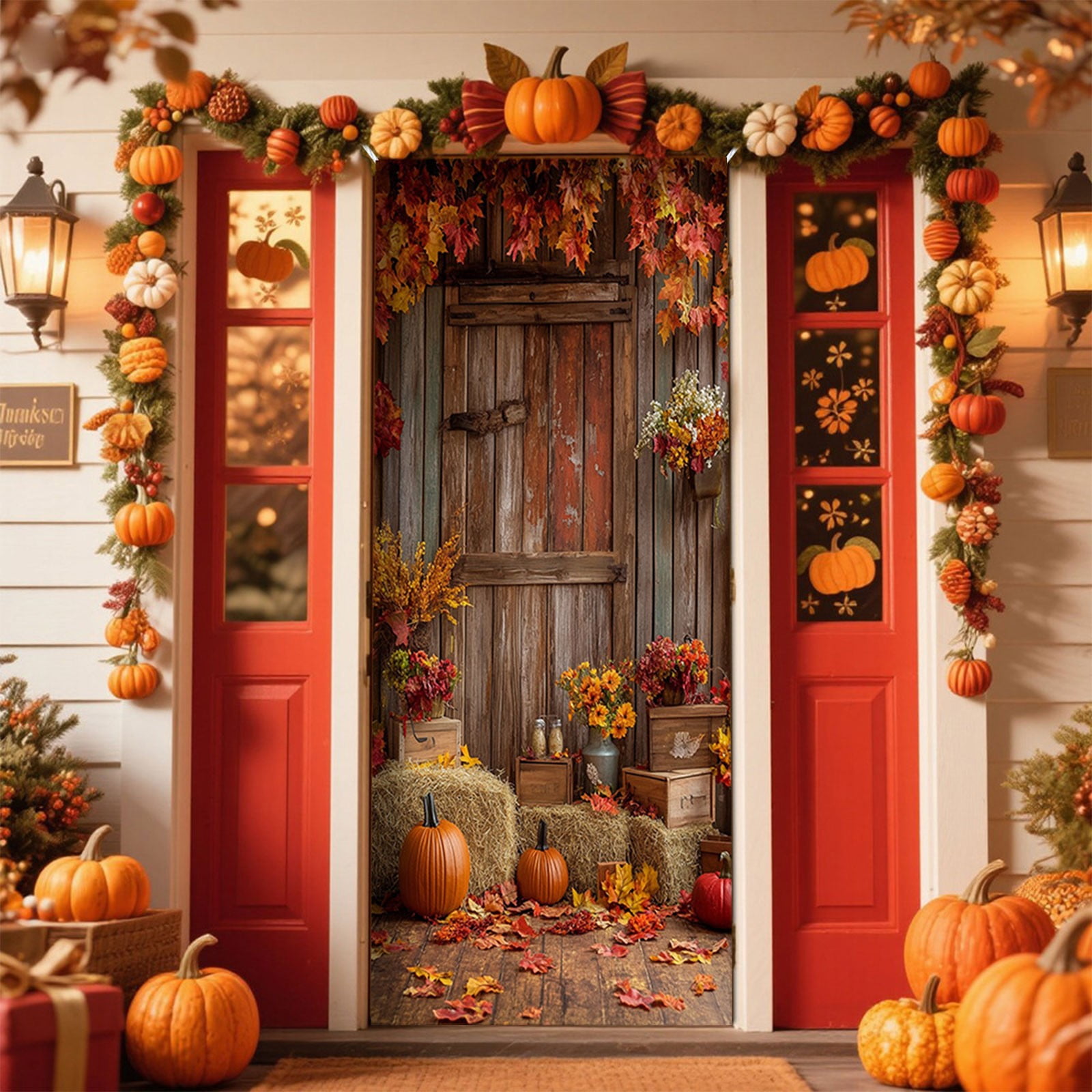 Oioii 35x79 Inch Fall Door Cover Decorations Fall Door Banner Realistic ...