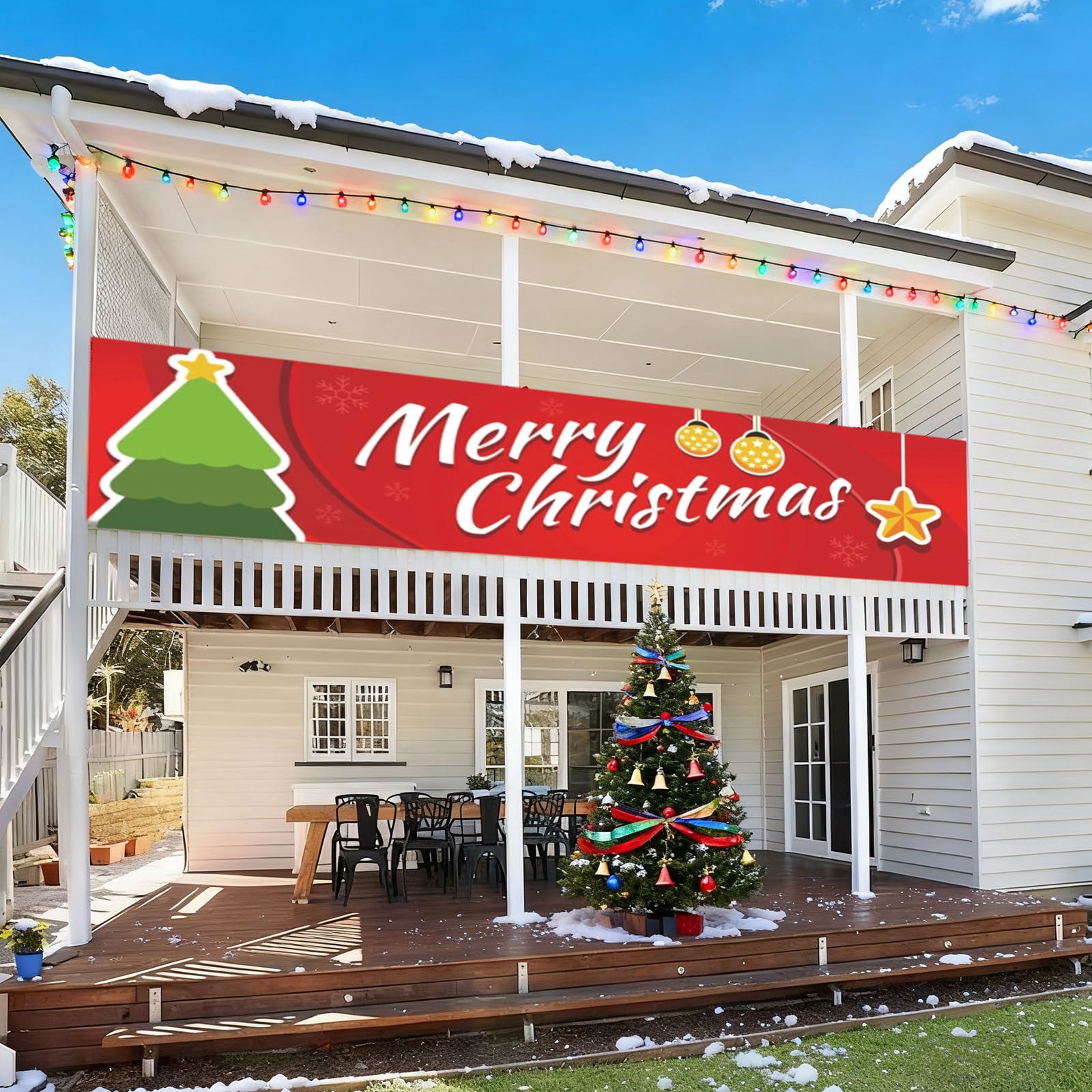 Oioii 78.74x17.72in Merry Christmas Banner Large Outdoor Xmas Tree ...