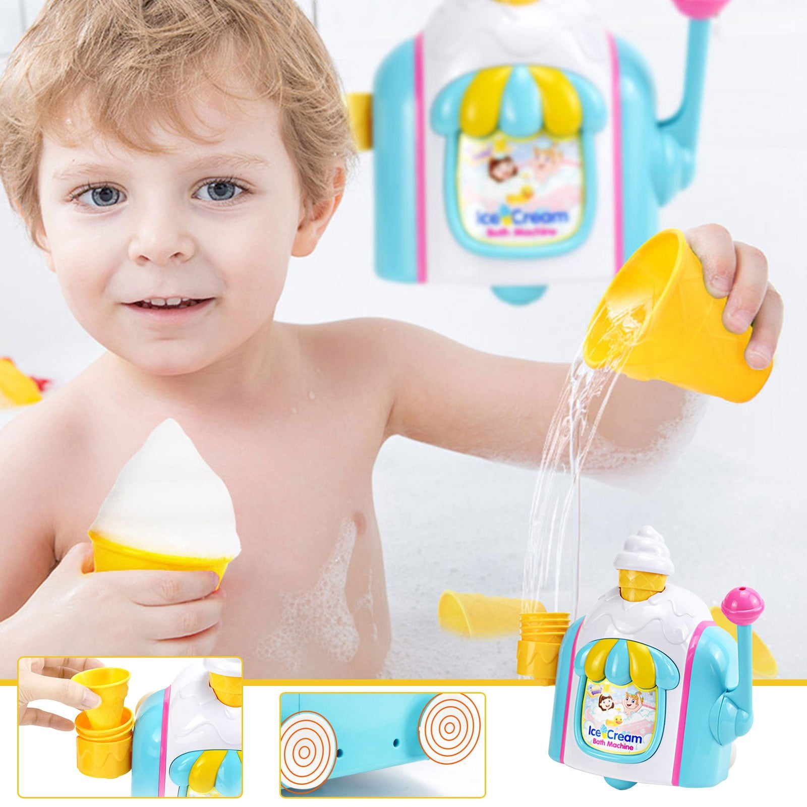 Oioii Baby Bath Toys, Ice Cream Bubble Machine Toddler Bath Tub Shower ...