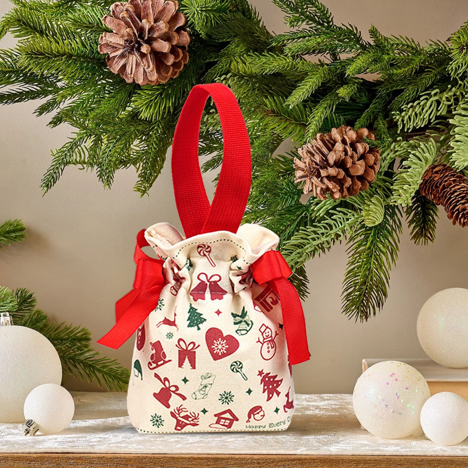 Oioii Christmas Candy Canvas Drawstring Bag - Festive Handbag for ...