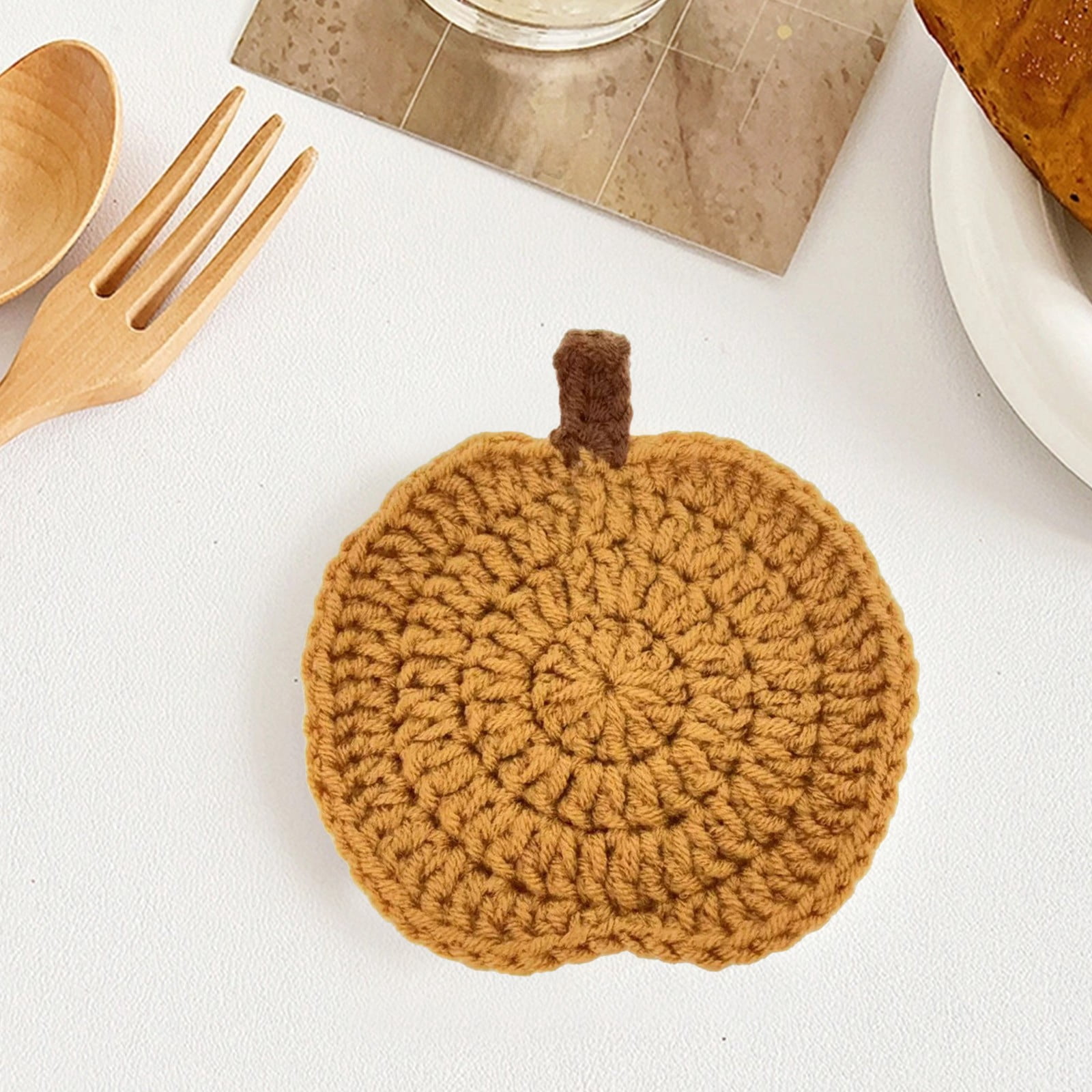 Oioii Fall Pumpkin Coaster Handmade Crochet Drink Coaster Woven Pumpkin ...